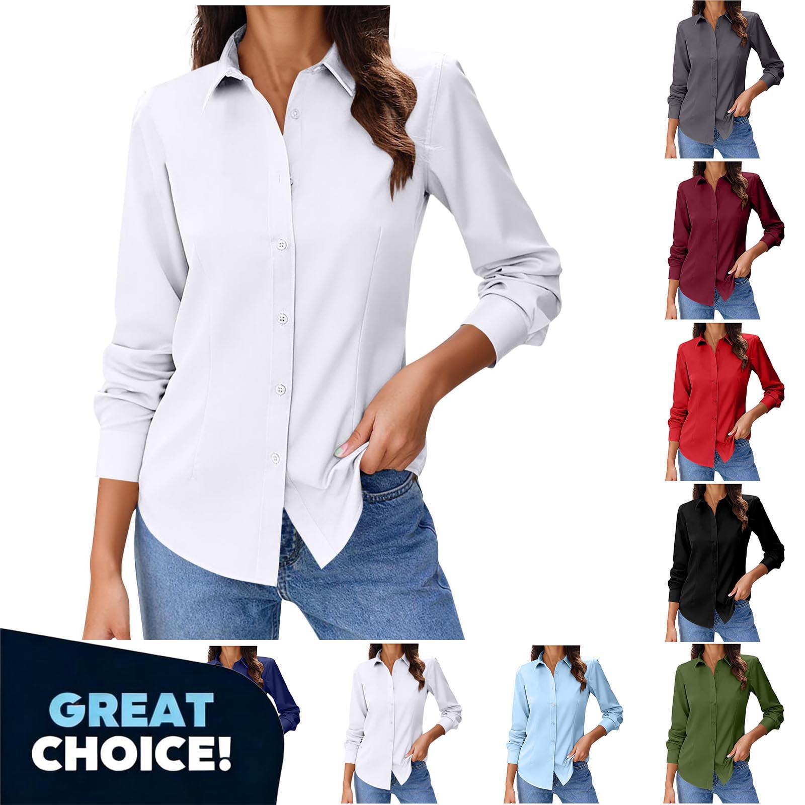 Binmer Women's Bottom Down Shirts with Long Sleeve, Ladies Fit Business ...