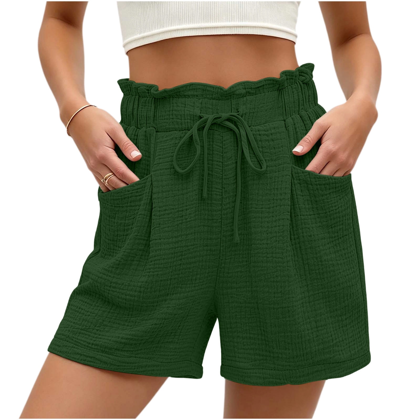 Binmer Women’s Drawstring Elastic High Waist Pleated Shorts with ...