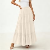 Binmer Women's Elastic High Waist Tiered Flowy Maxi Skirt,Casual A Line ...