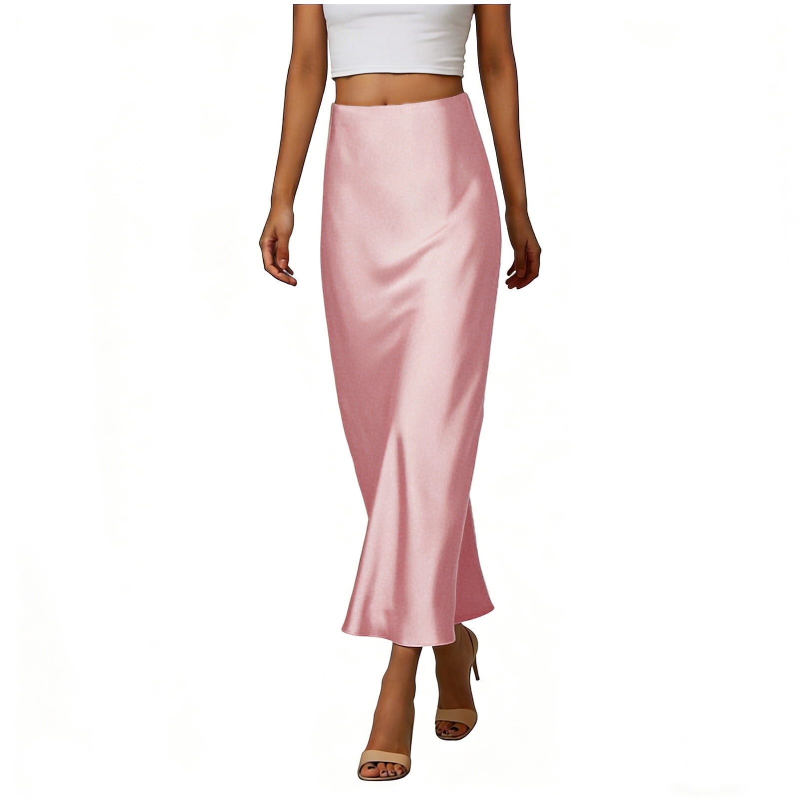 Binmer Women's High Waist Satin Mermaid Midi Skirt,Solid Casual Summer ...