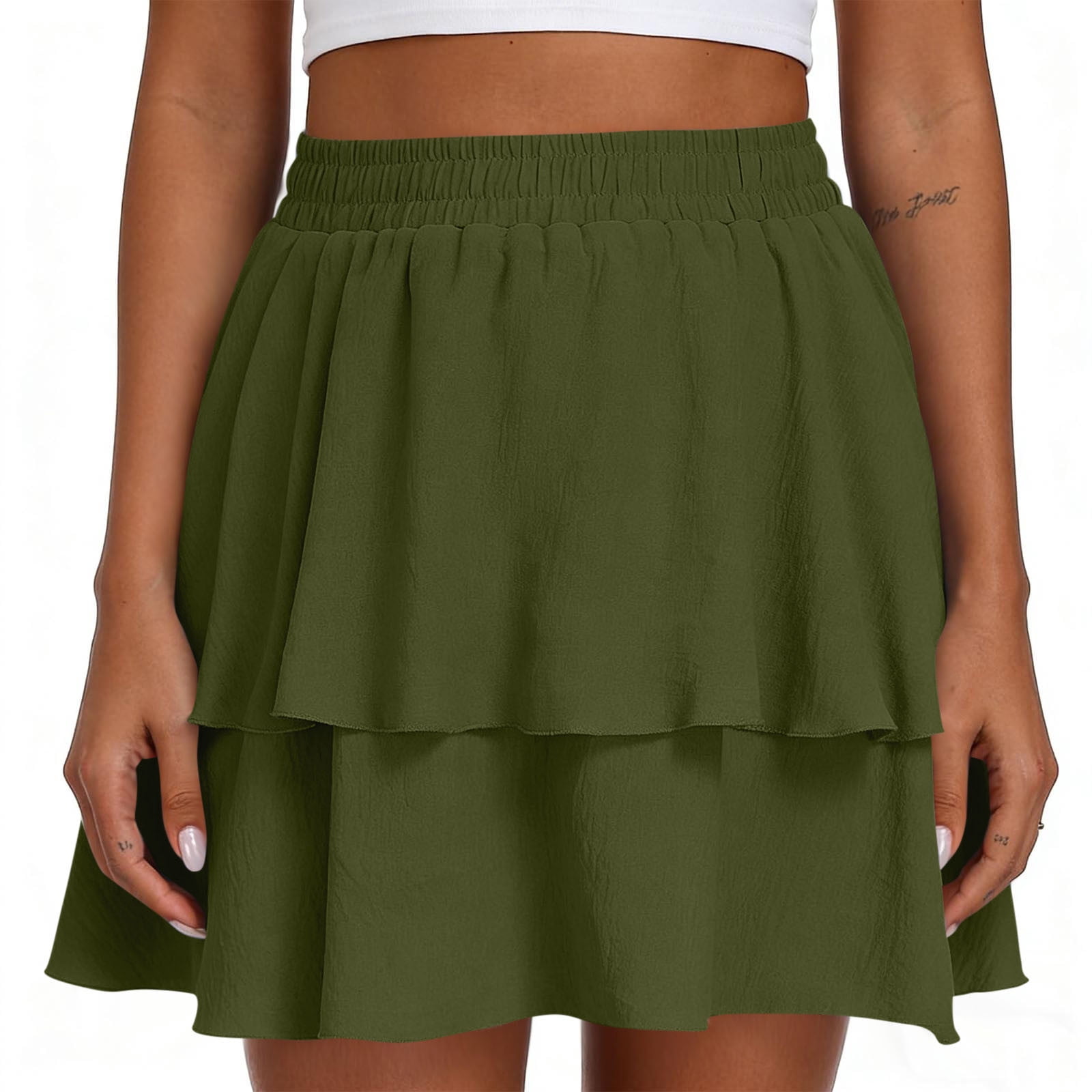 Binmer Women's High Waist Tiered Ruffle Flowy A Line Mini Skirt,Casual ...