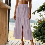 Binmer Women's High Waist Tiered Ruffle Midi Skirt with Front Slit ...