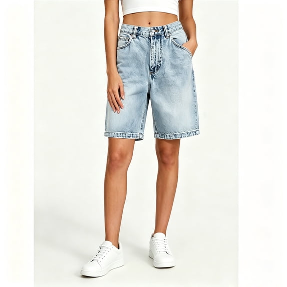 Binmer Women’s High-Waisted Denim Bermuda Shorts, Classic Baggy Denim ...