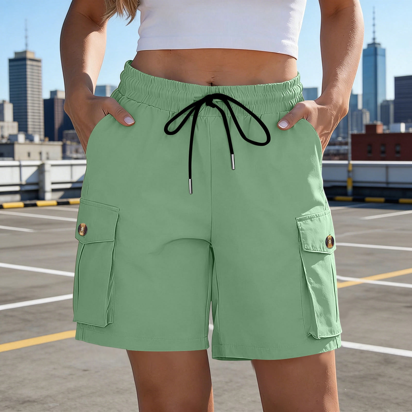 Binmer Women’s High Waisted Drawstring Cargo Shorts,Casual Summer ...