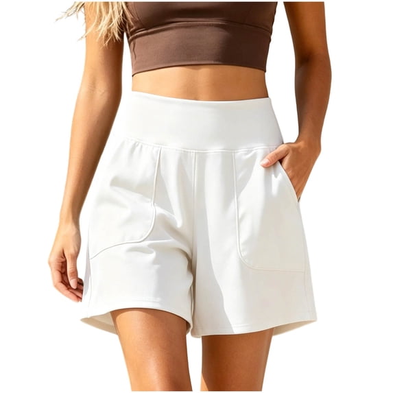 Binmer Women's High Waisted Yoga Shorts with Pockets,Solid Color Slim ...