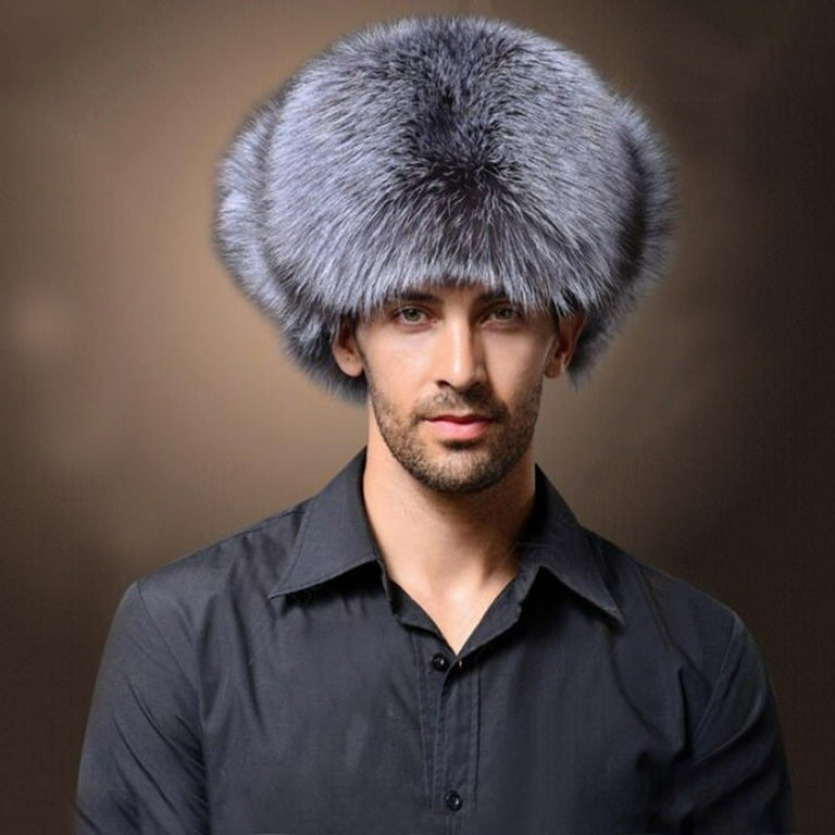 Binpure Men Imitation Faux Fur Caps Warm Full Protection Furry Hat Patchwork Causal Earwamer Caps for Winter