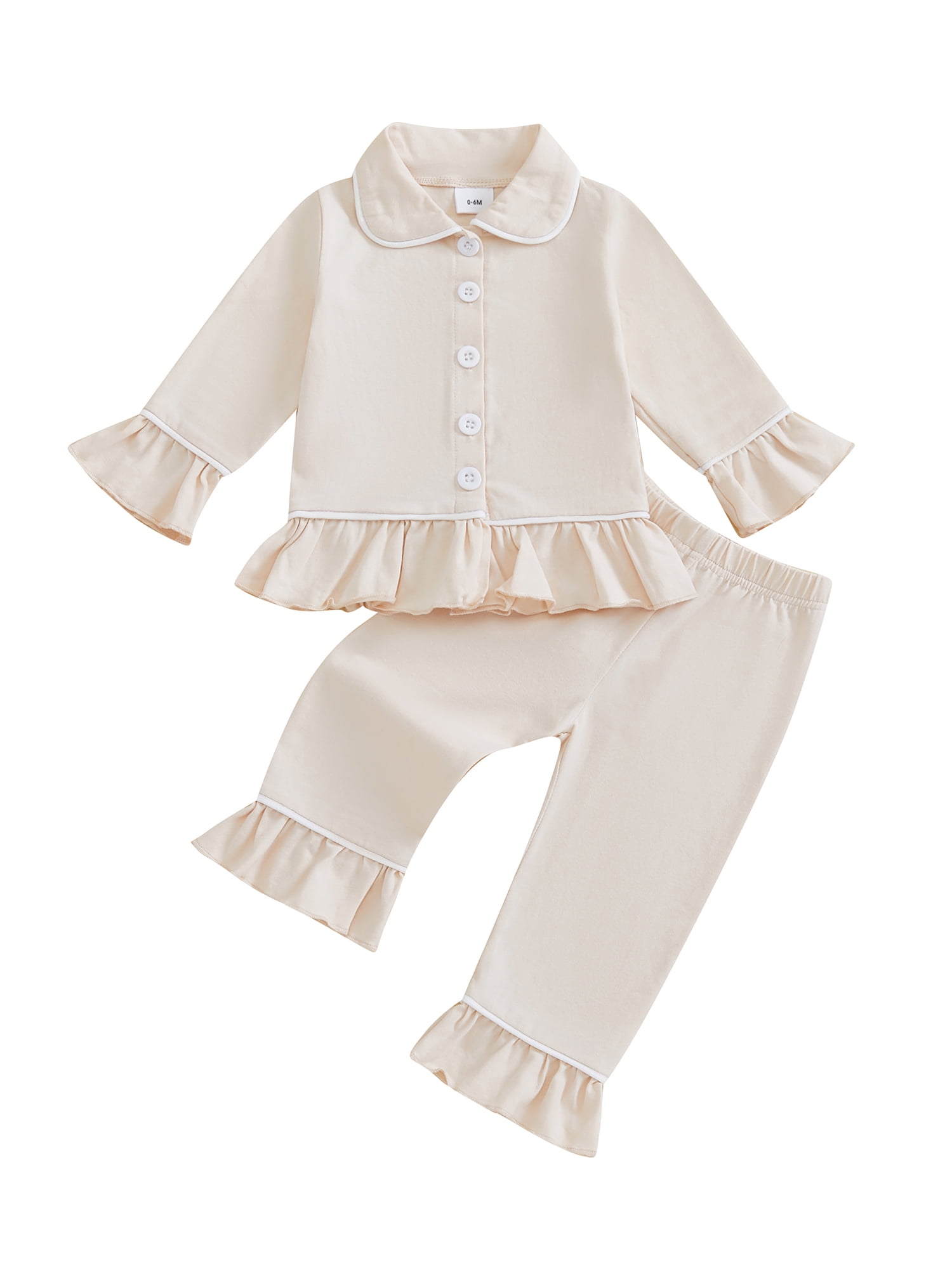 Binshrliy 2Pcs Little Girl Pajamas Set Toddler Long Sleeve Ruffle Tops and Pants 6M 12M 18M 24M ...