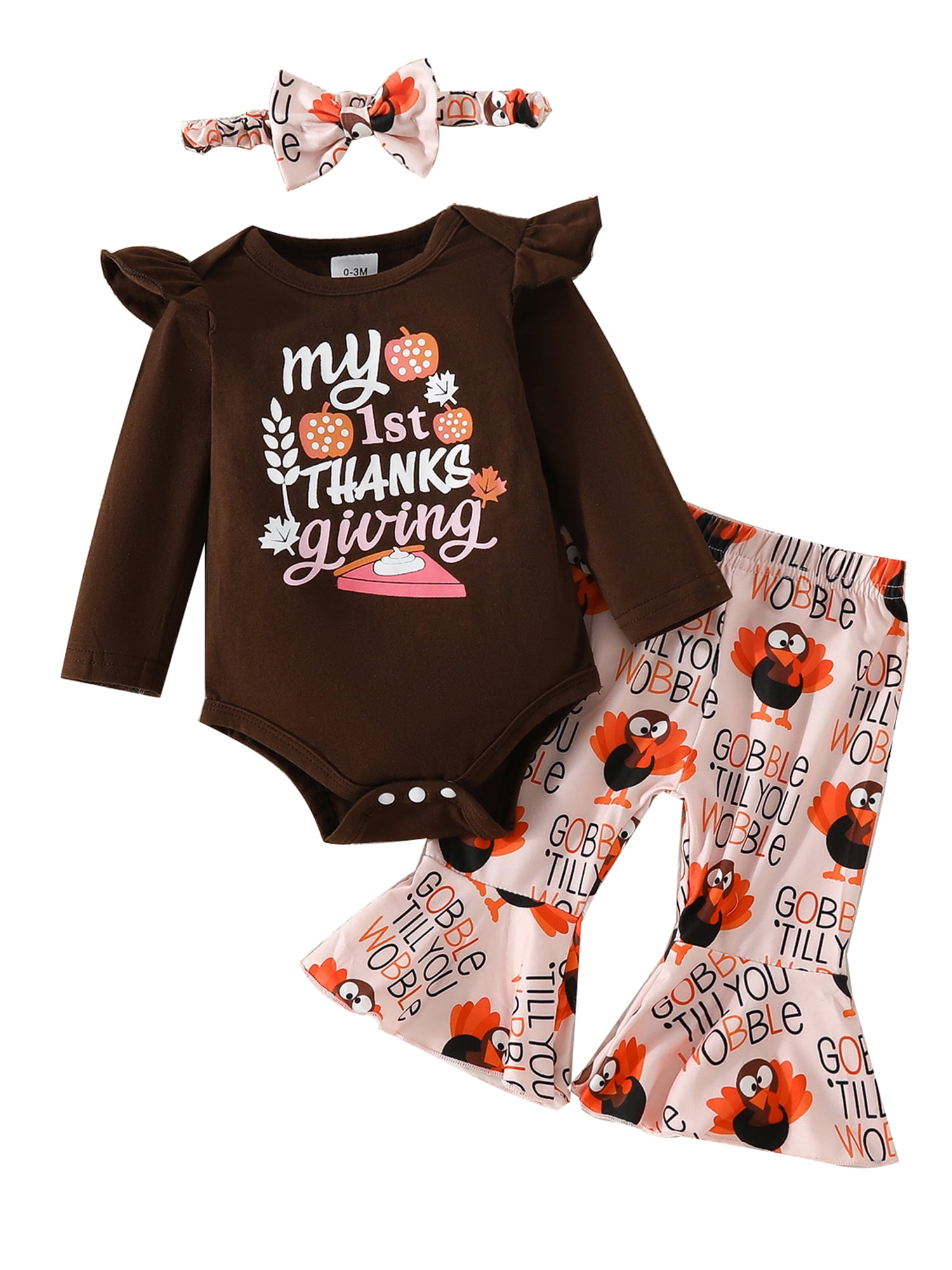 Binshrliy 3pcs Baby Girl Thanksgiving Outfits Pants Set Newborn Letter ...