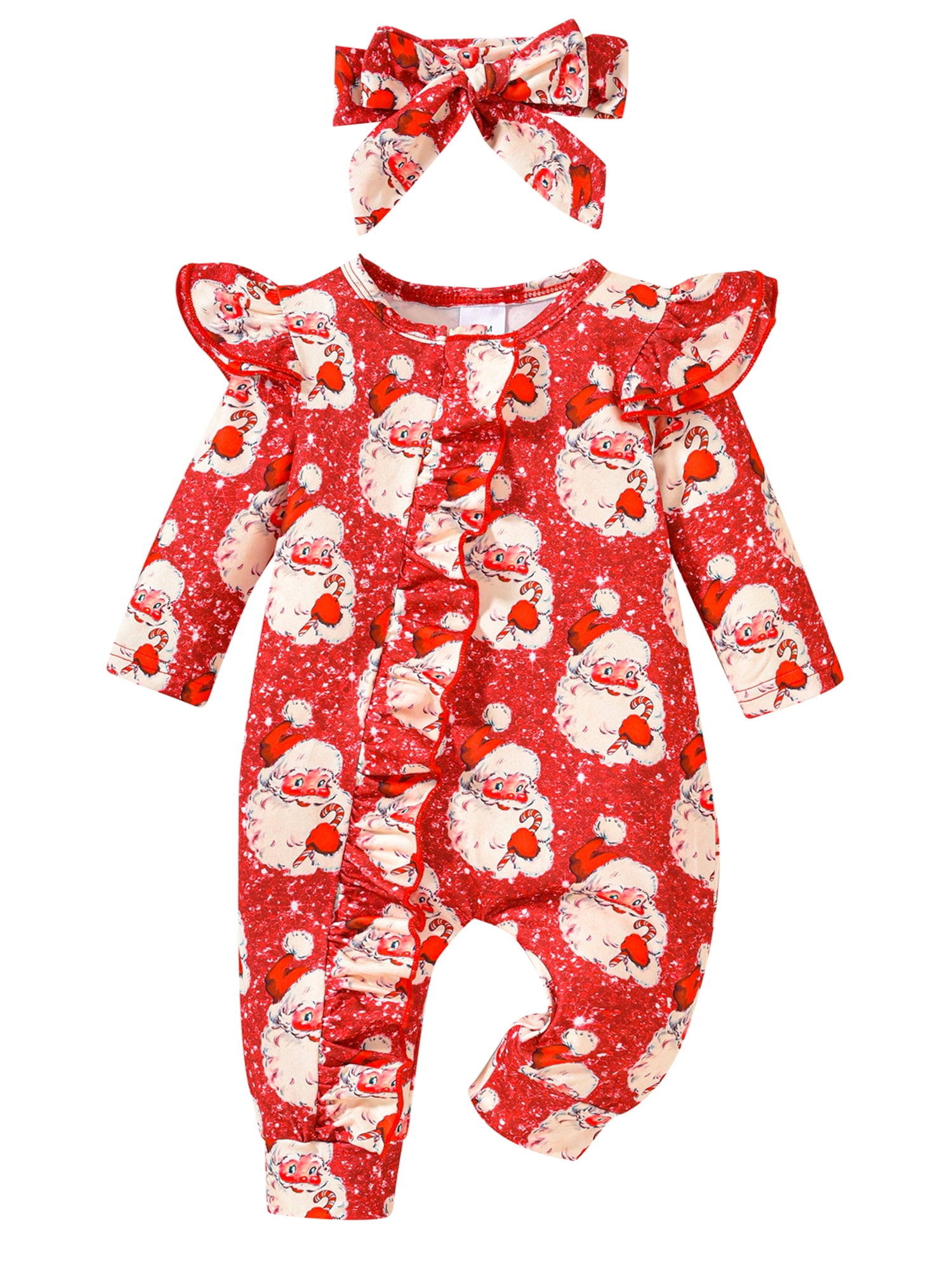 Binshrliy Baby Girls Christmas Clothes Jumpsuits Headband 3M 6M 9M 12M 18M Newborn Santa Claus ...