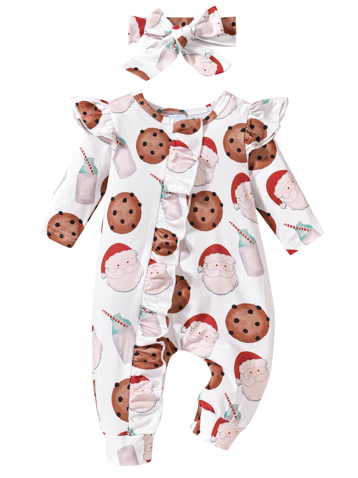 Binshrliy Baby Girls Christmas Clothes Jumpsuits Headband 3M 6M 9M 12M 18M Newborn Santa Claus ...