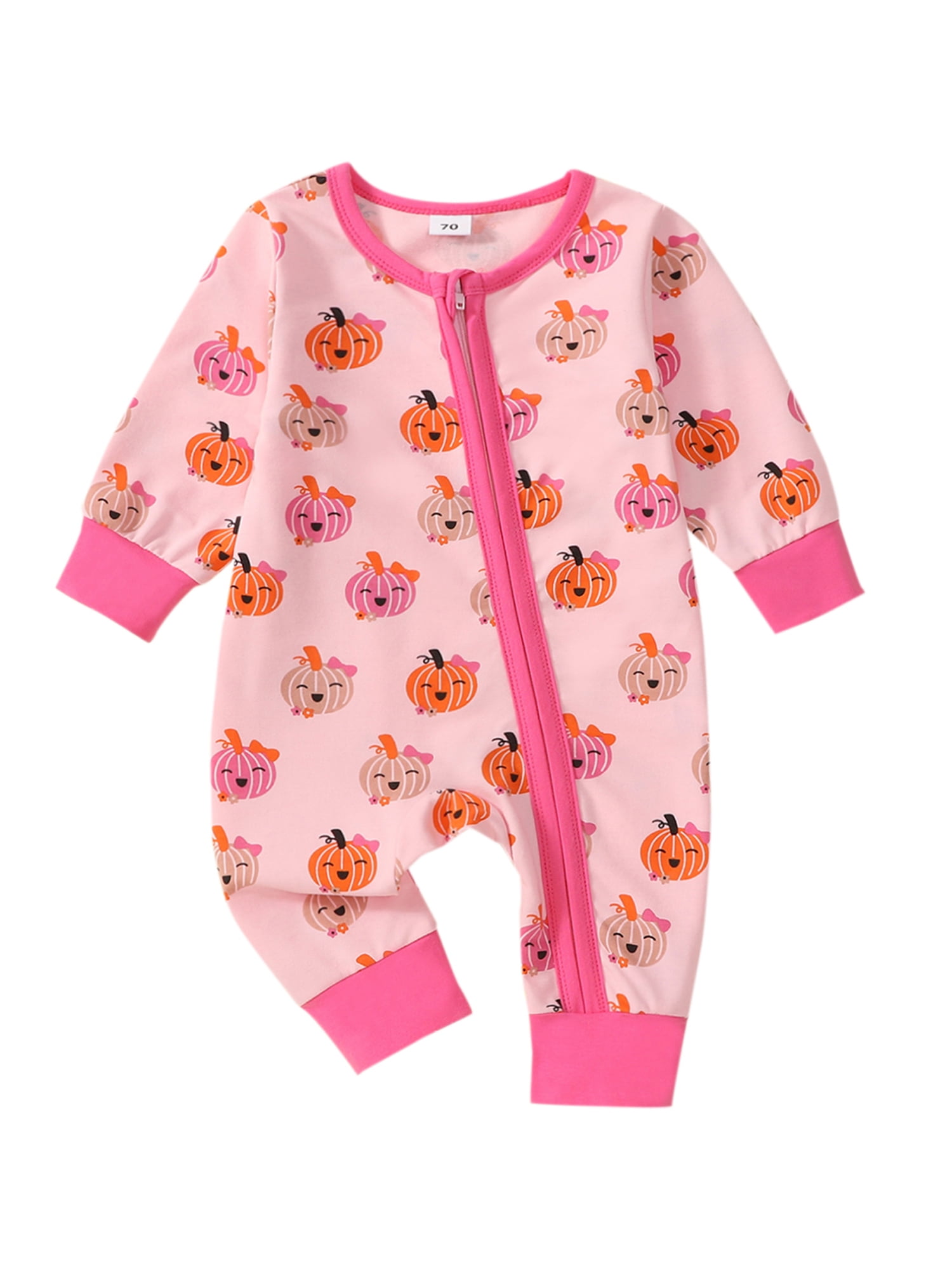 Binshrliy Baby Girls Halloween Clothes Jumpsuits 3M 6M 9M 12M Newborn Pumpkin Print Long Sleeve ...