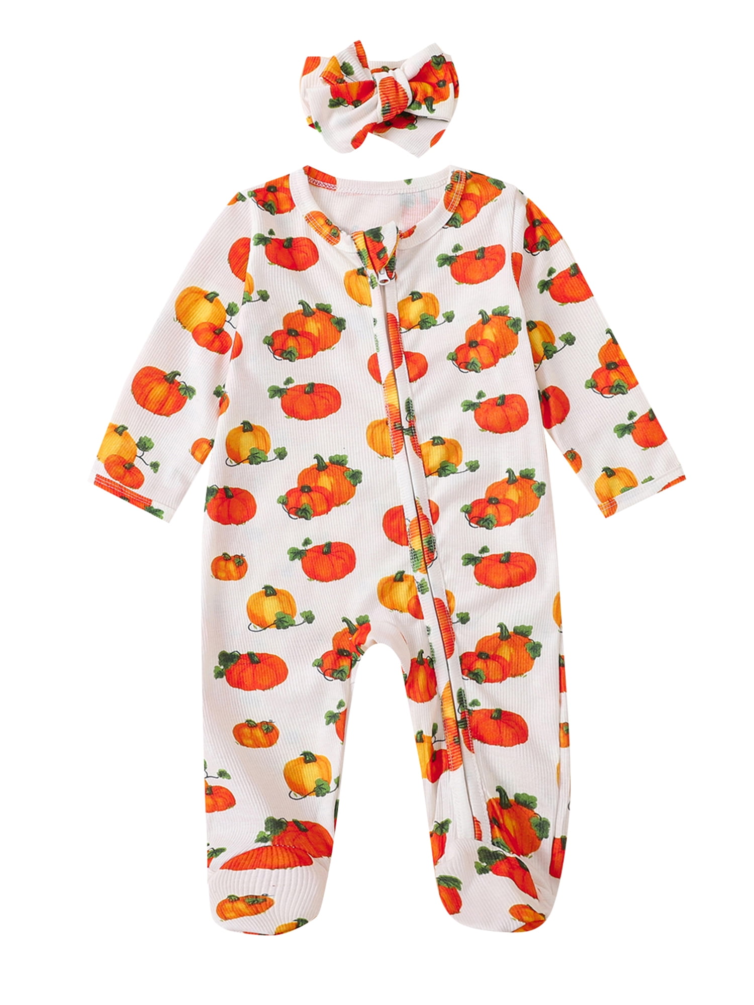 Binshrliy Newborn Baby Boys Girl Halloween Pajamas Pumpkin Long Sleeve Footie Jumpsuits 3M 6M ...