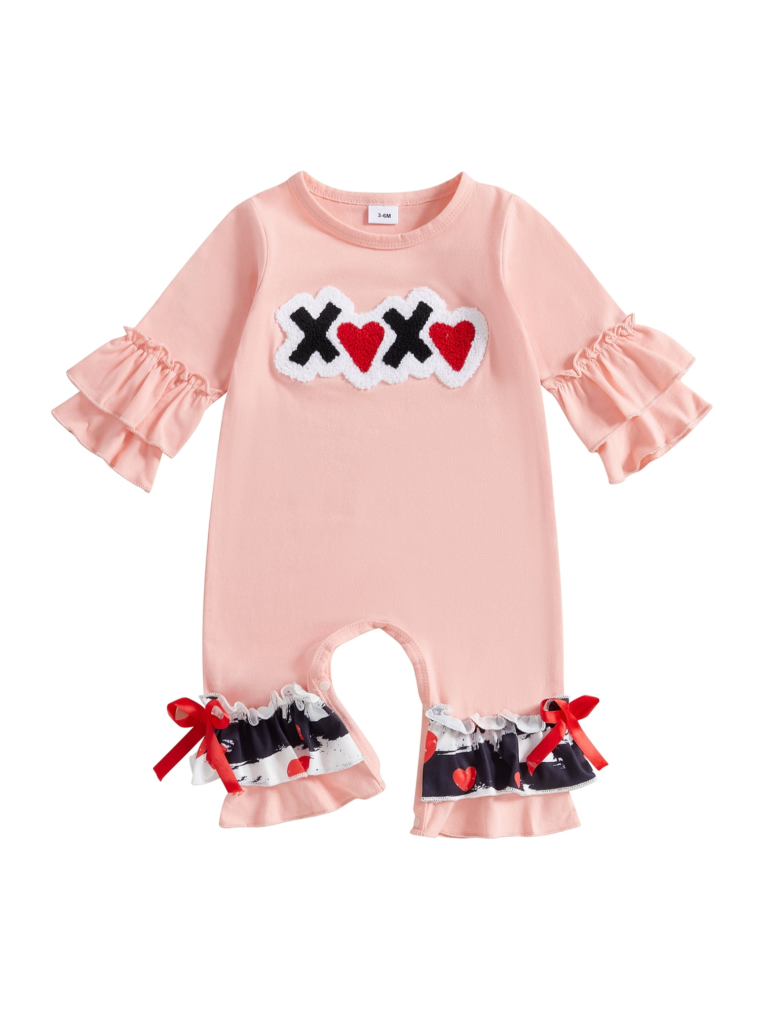 Binshrliy Newborn Baby Girl Valentine’s Day Jumpsuit Heart Embroidery Long Sleeve Romper ...