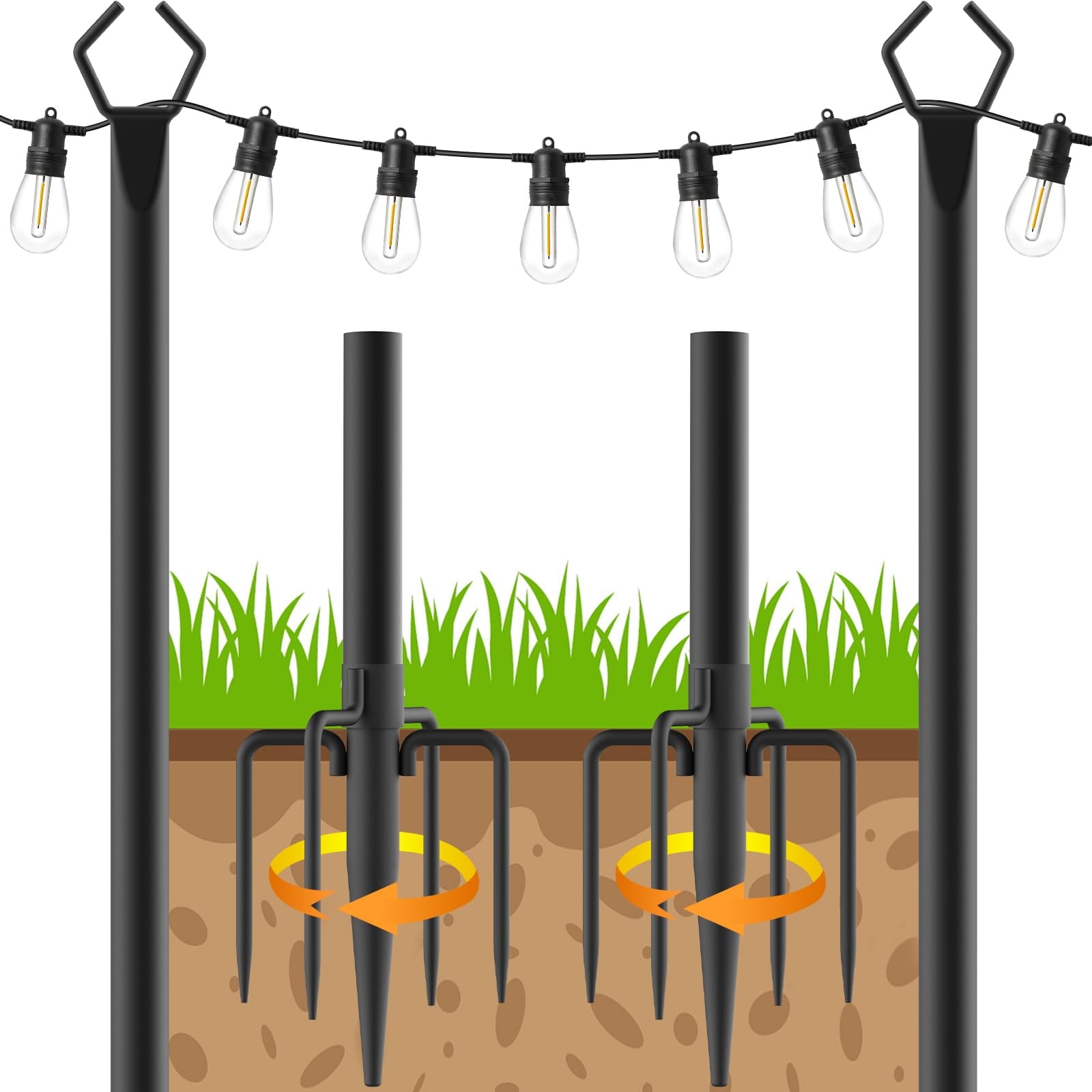 Aertyole 2 Pack 10FT Heavy Duty Metal String Light Poles, Outdoor ...