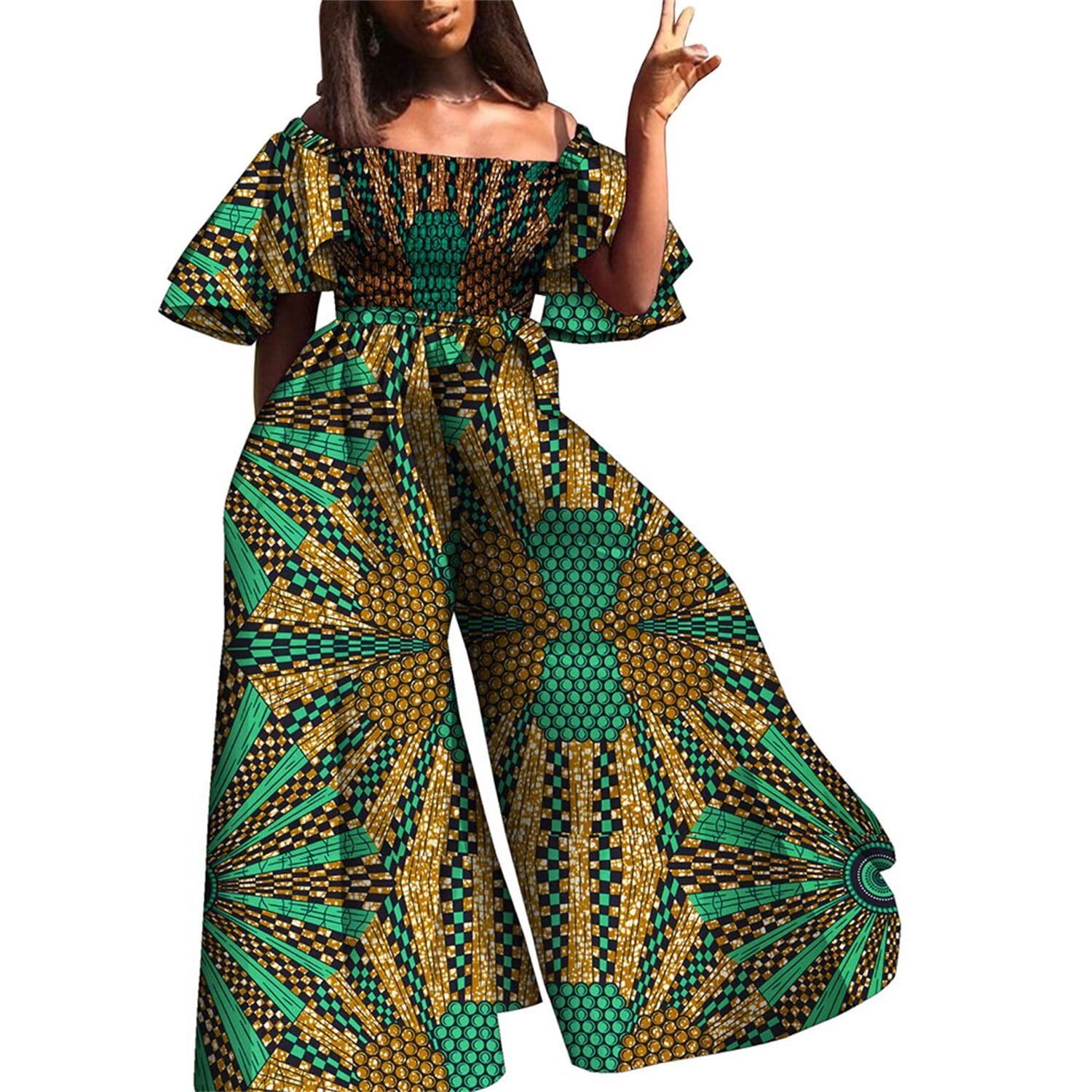BintaRealWax African Jumpsuits for Women Ankara Kente Print Smocked ...