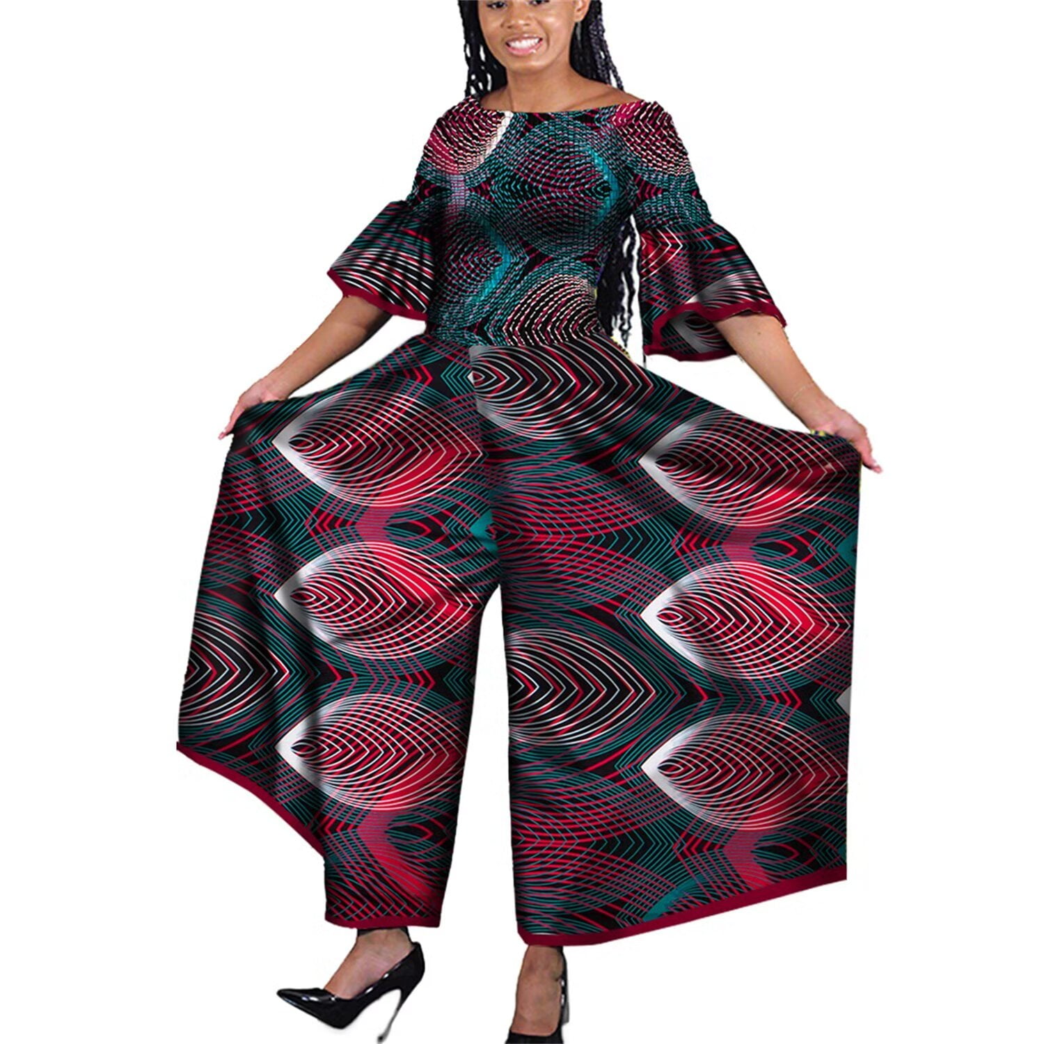 BintaRealWax African Jumpsuits for Women Romper Bazin Riche Ruffle ...