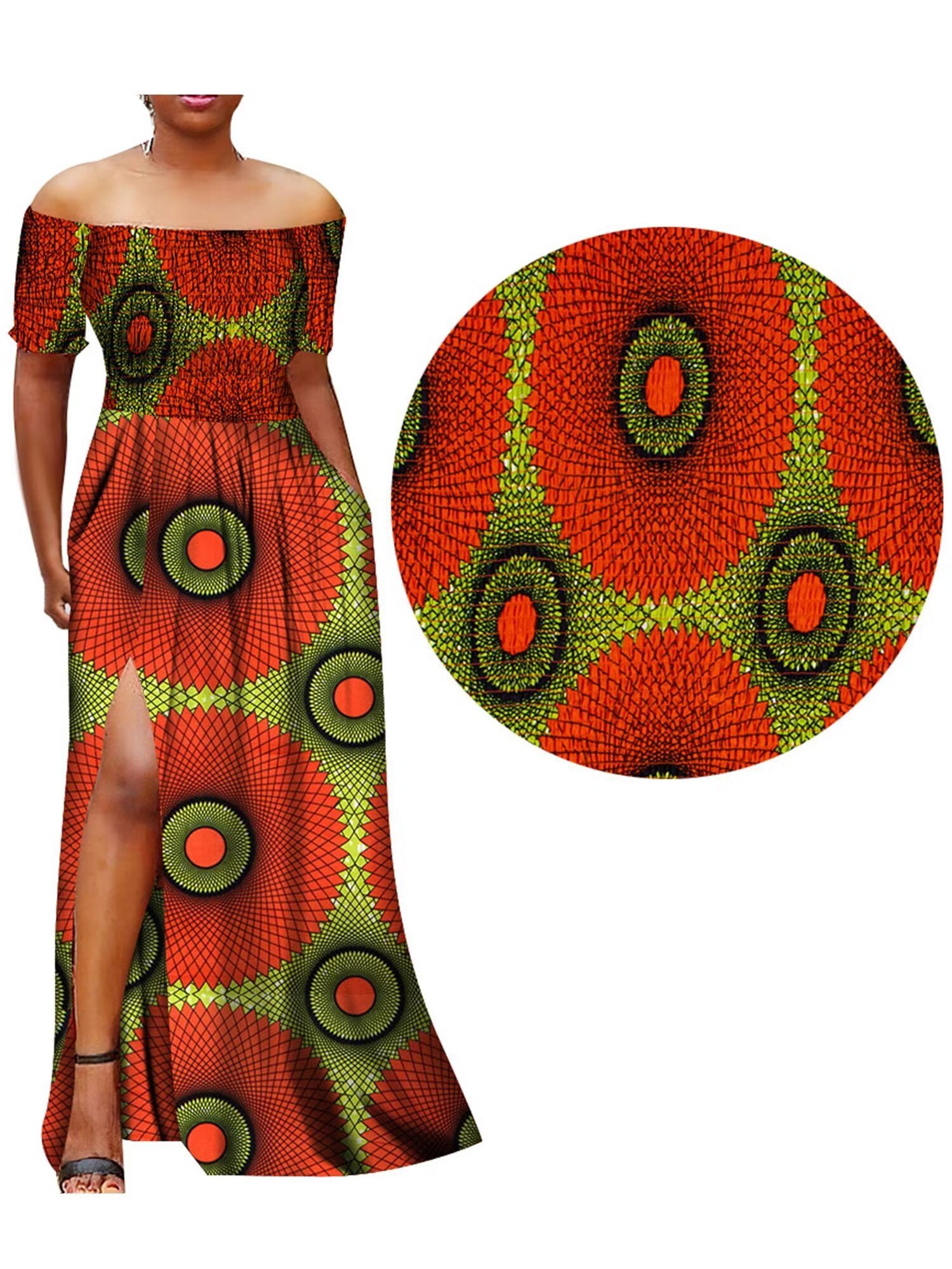 BintaRealWax African Women's Long Dresses Elasticized fabric on top for ...