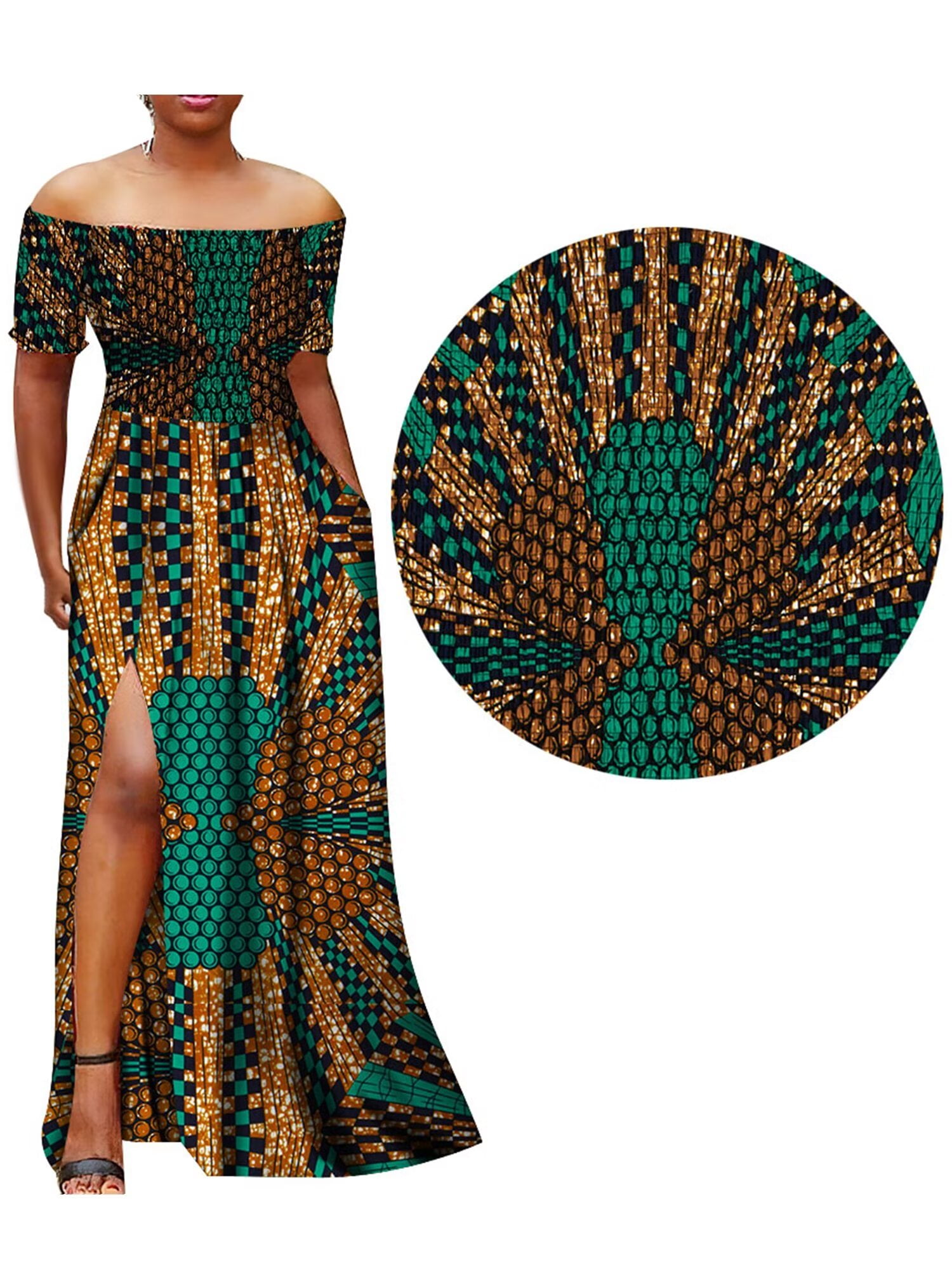 BintaRealWax African Women's Long Dresses Elasticized fabric on top for ...