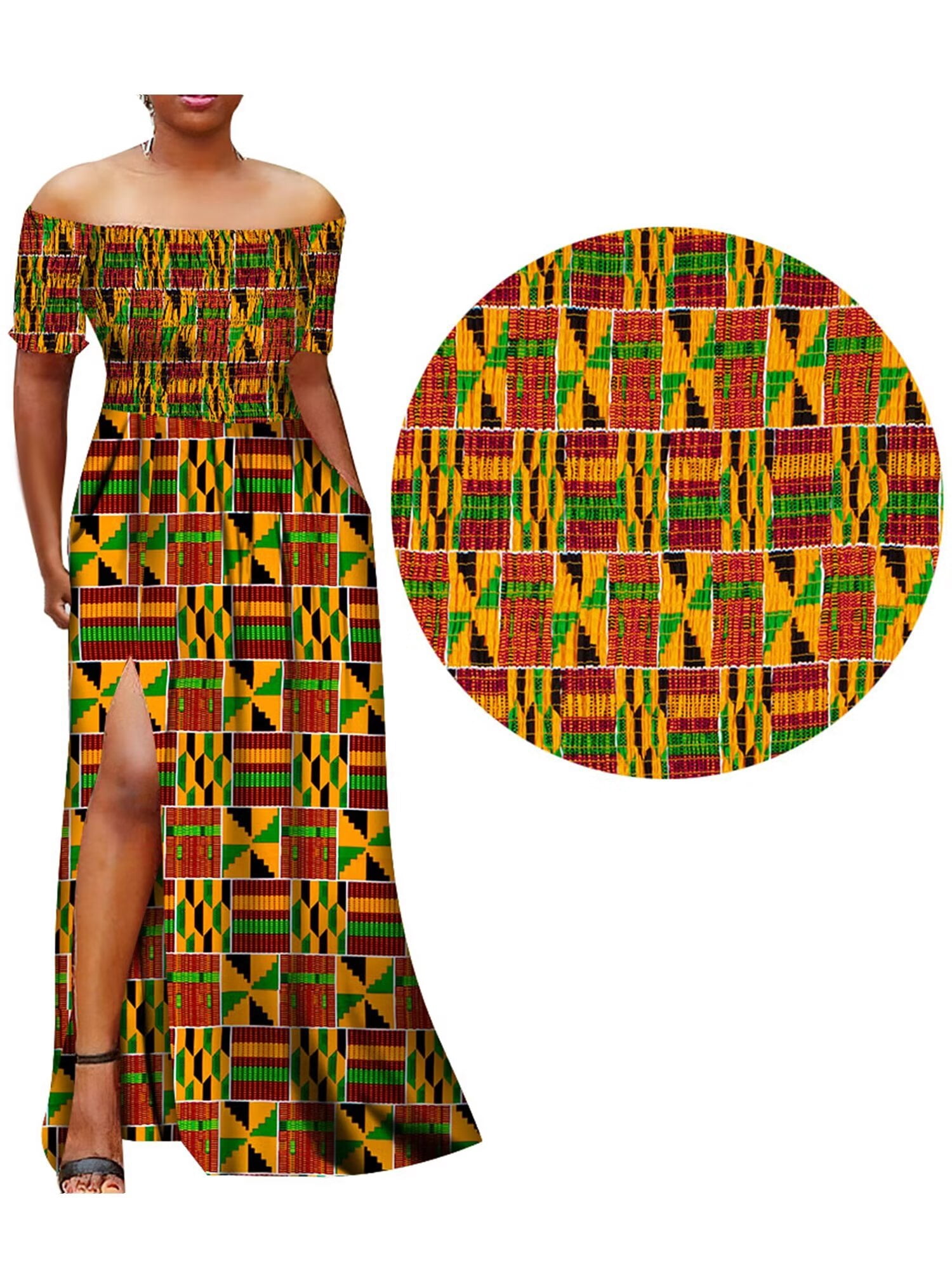 BintaRealWax African Women's Long Dresses Elasticized fabric on top for ...