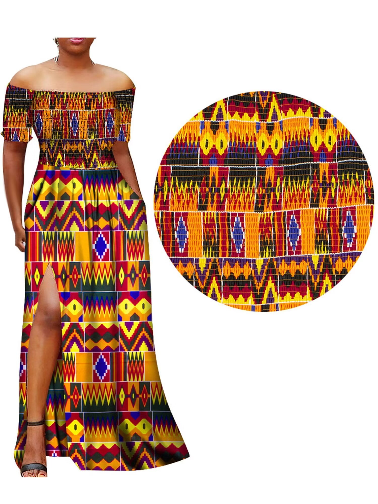 BintaRealWax African Women's Long Dresses Elasticized fabric on top for ...