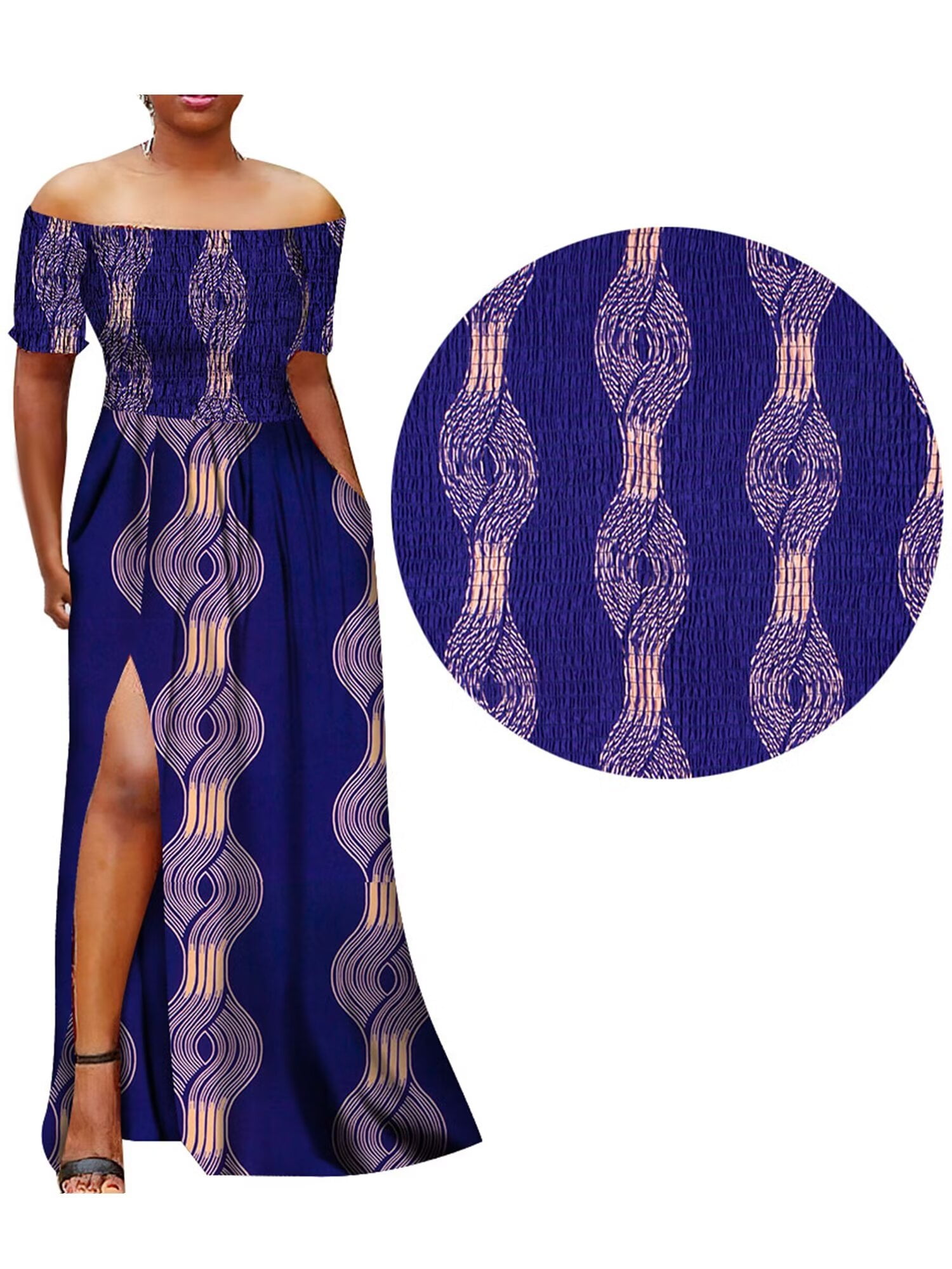BintaRealWax African Women's Long Dresses Elasticized fabric on top for ...