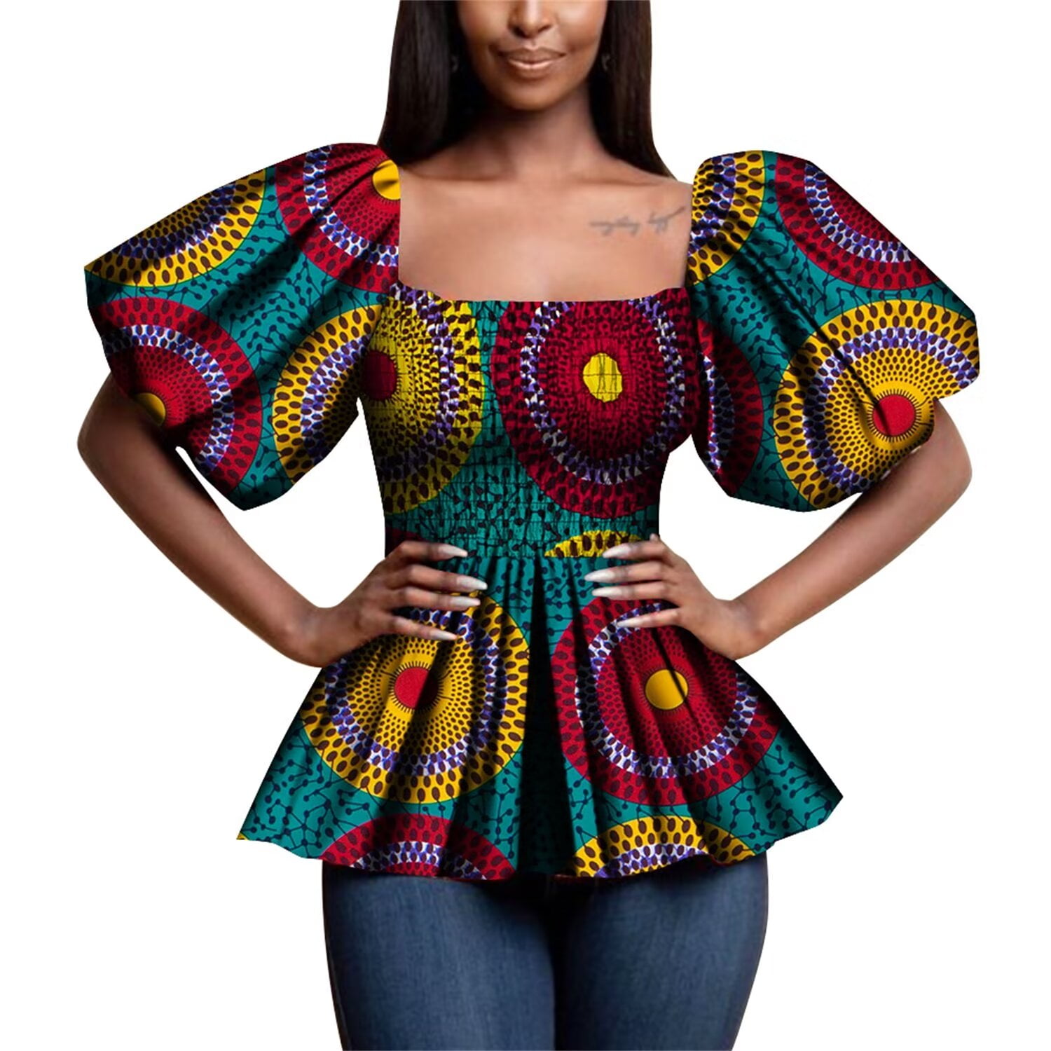 BintaRealWax Kente African Blouse for Women Boho African Print Top Ankara Shirt Lantern Sleeve ...