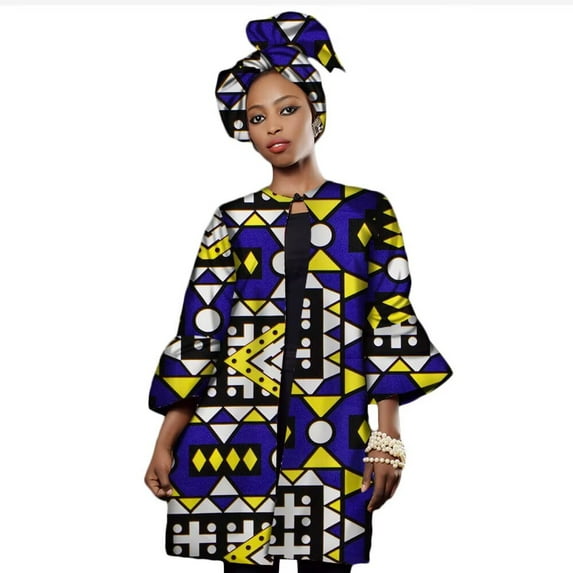 BintaRealWax Women African Print Clothing Dashiki Three Quarter Sleeve Trench Coat for Women ...