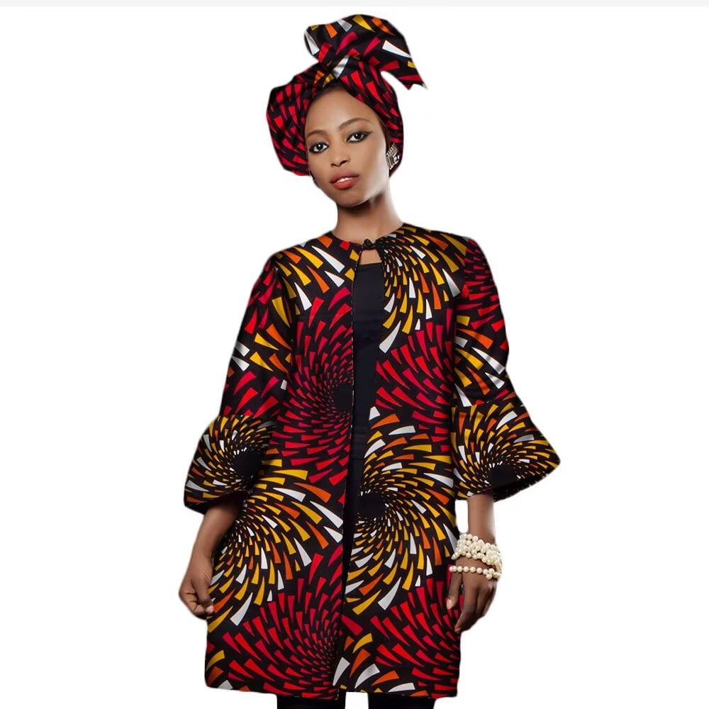 BintaRealWax Women African Print Clothing Dashiki Three Quarter Sleeve Trench Coat for Women ...