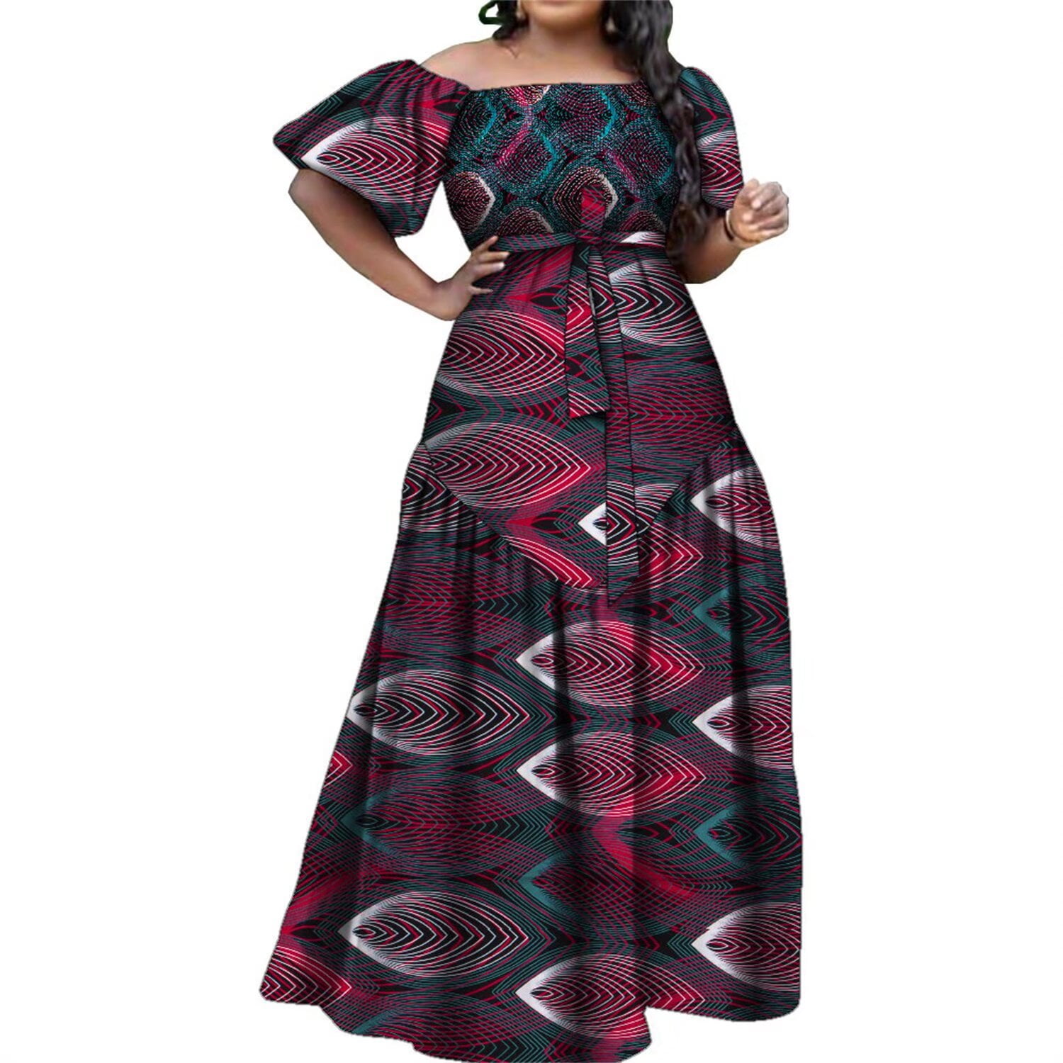 BintaRealWax Women Off Shoulder Long Maxi Dress Smocked African Printed ...