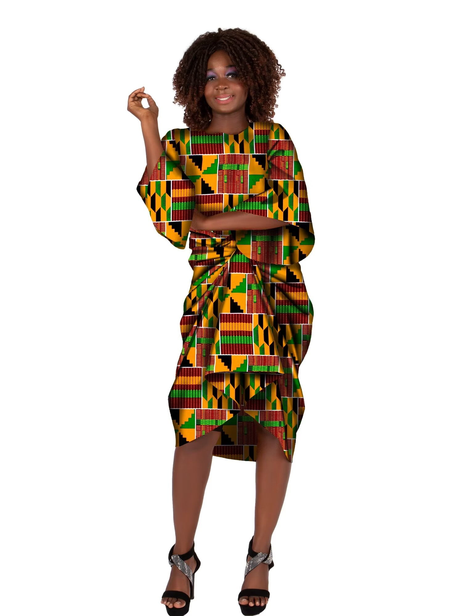 BintaRealWax Women's African Dress Adjustable Tie Waist Midi Dresses ...