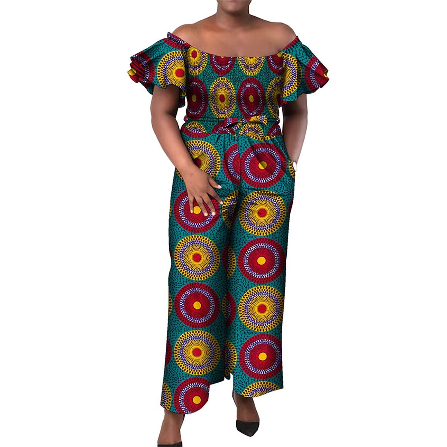 BintaRealWax Women's Jumpsuits African Print Ruffles Short Sleeve ...