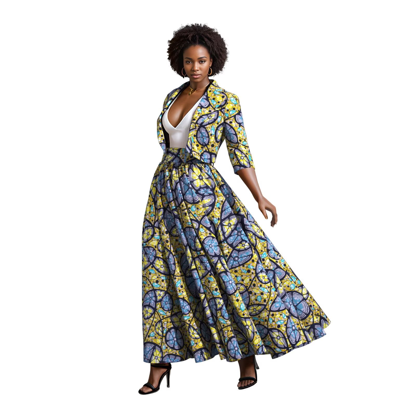Bintarealwax African Attire for Women Floral Print Short Jacket Coat ...