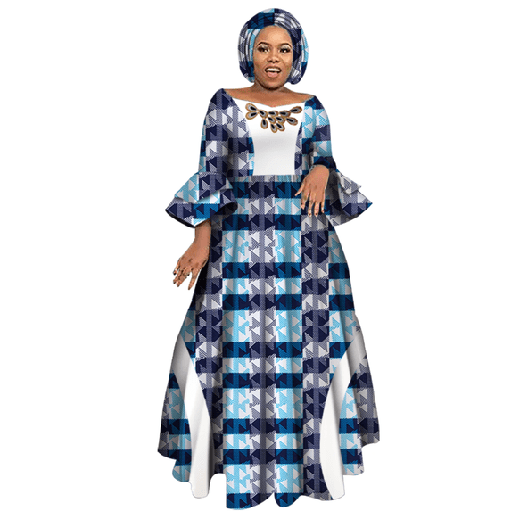 Bintarealwax African Long Sleeve Dresses for Women Party Wedding Casual ...