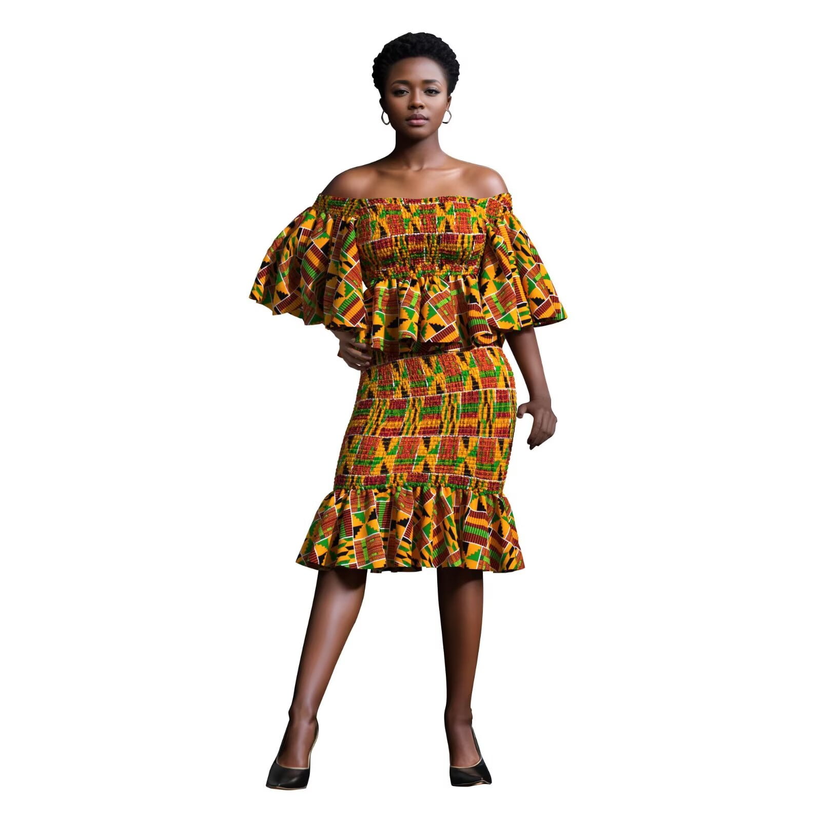 Bintarealwax African Two Piece Skirt Set for Women Kente Print Bodycon ...