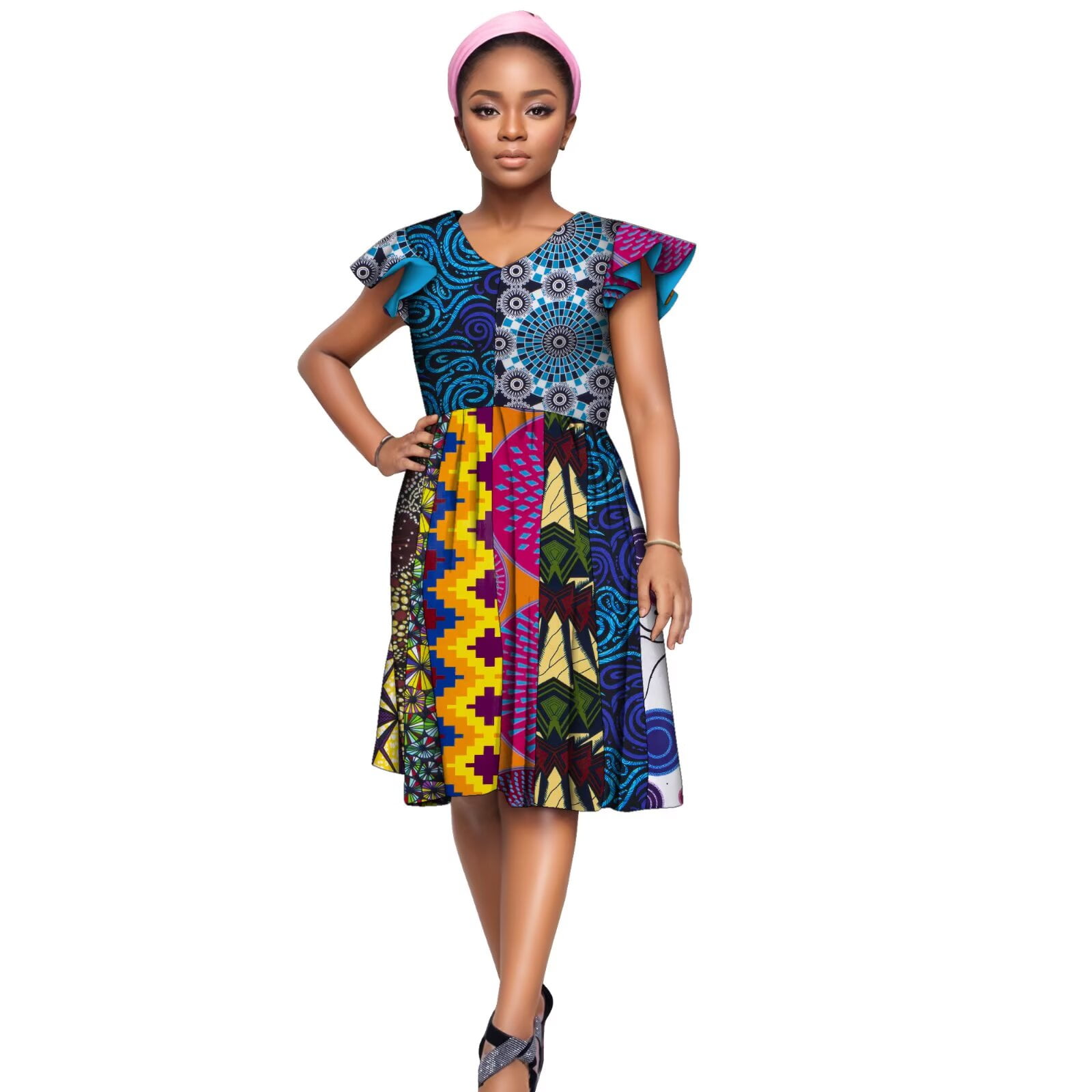 Bintarealwax African V Neck Patchwork Dresses for Women Ankara Dashiki ...