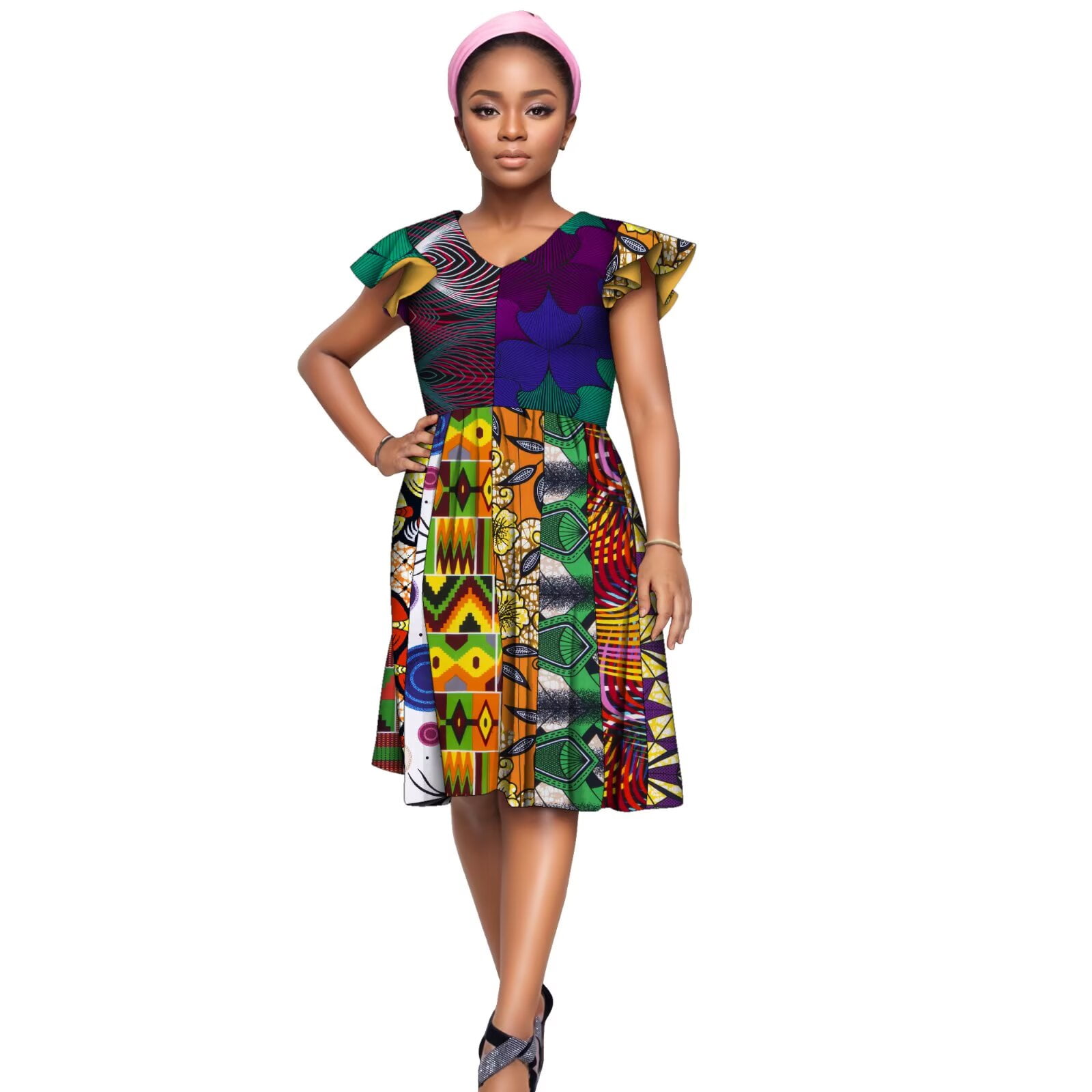 Bintarealwax African V Neck Patchwork Dresses for Women Ankara Dashiki ...
