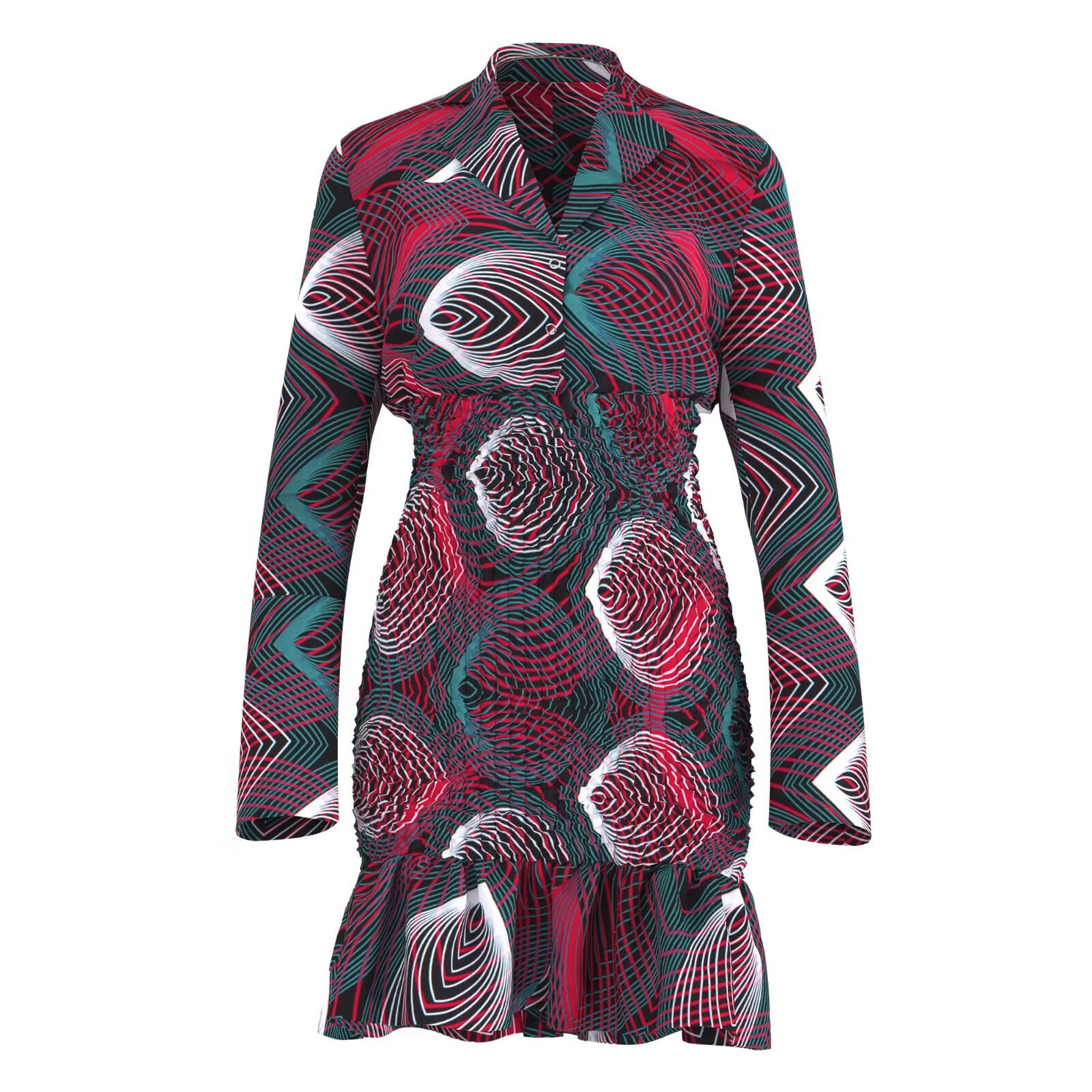 Bintarealwax African Women's Bodycon Dress V Neck Shirt Dress ...