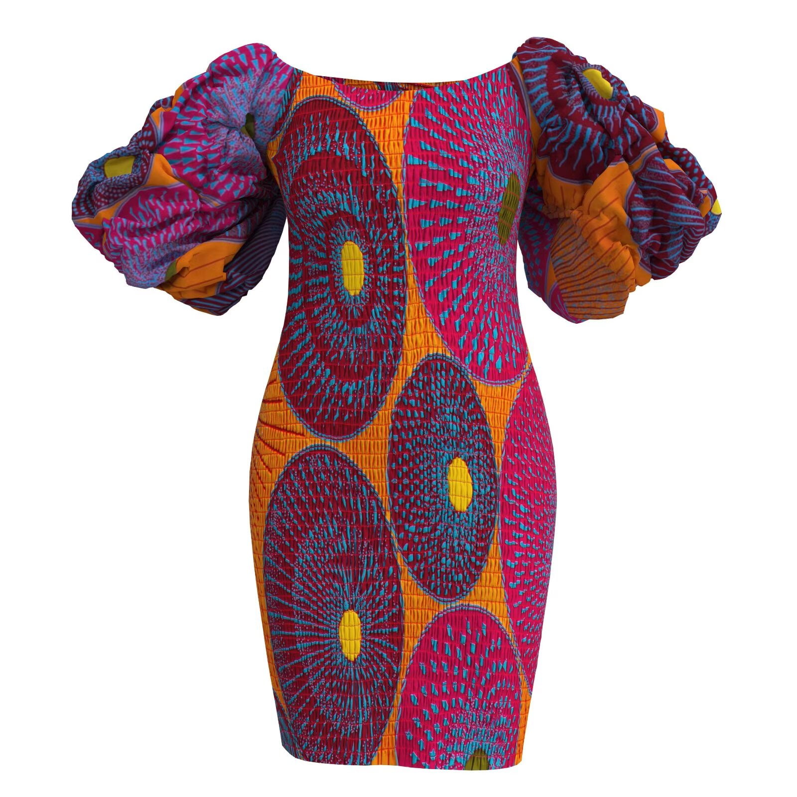 Bintarealwax Women's Sexy Smocked Dress African Print Puff Sleeve ...