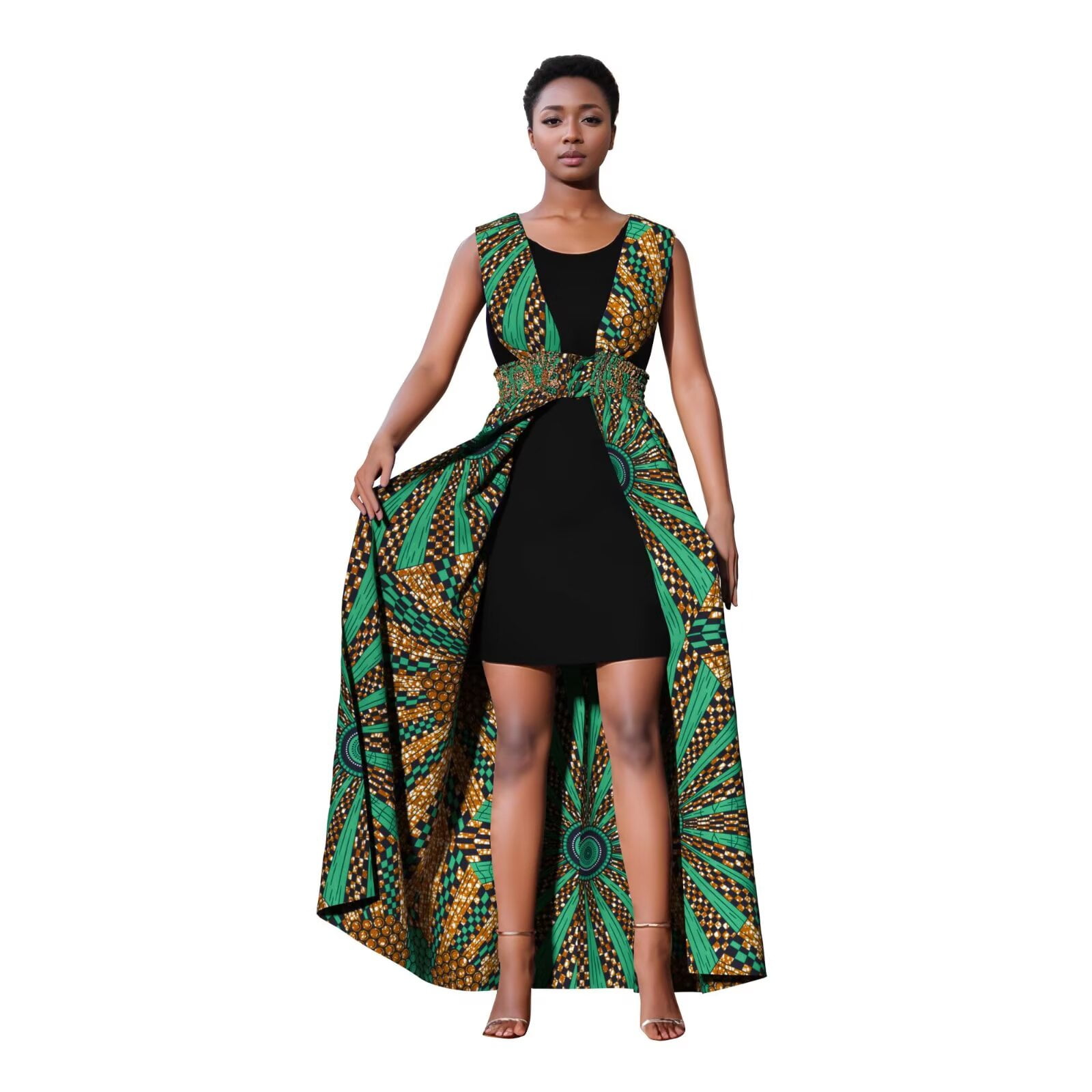 Bintarealwax Women’s Vest Dresses African Kente Print Sleeveless ...
