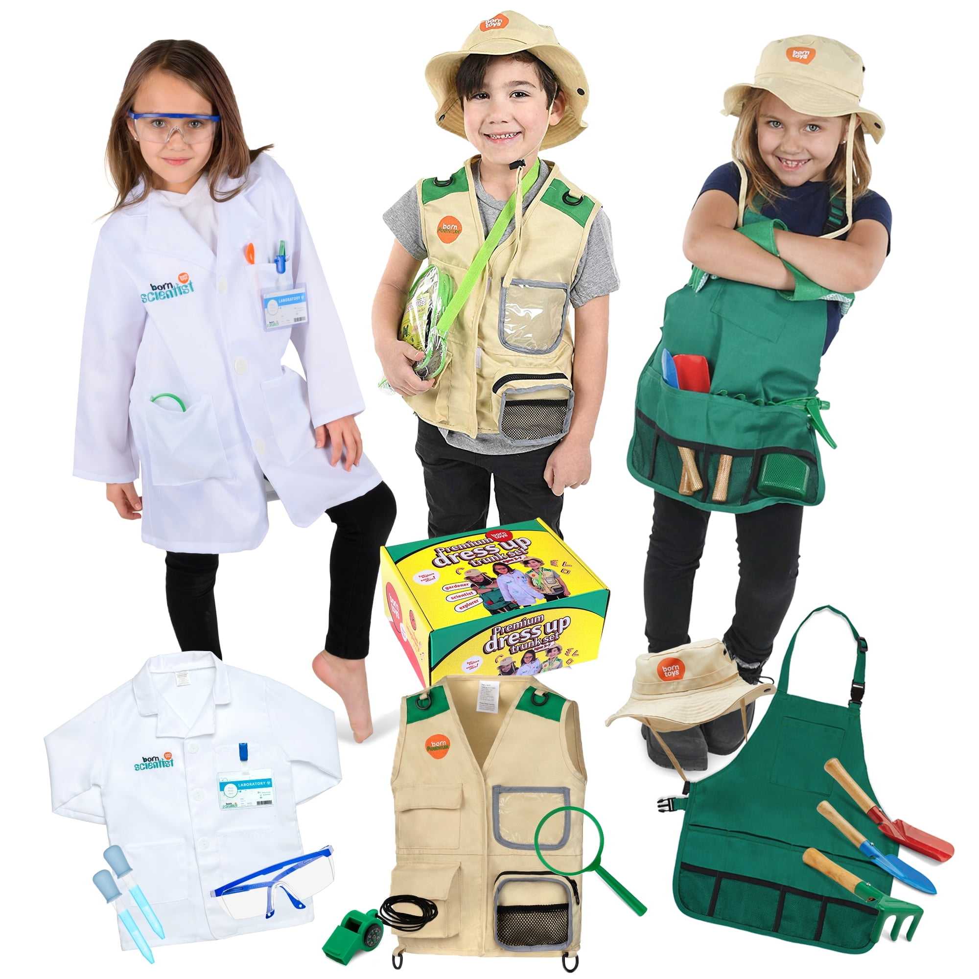 Born Toys Scientist, Explorer, Gardener Kids Dress Up Set, Machine ...