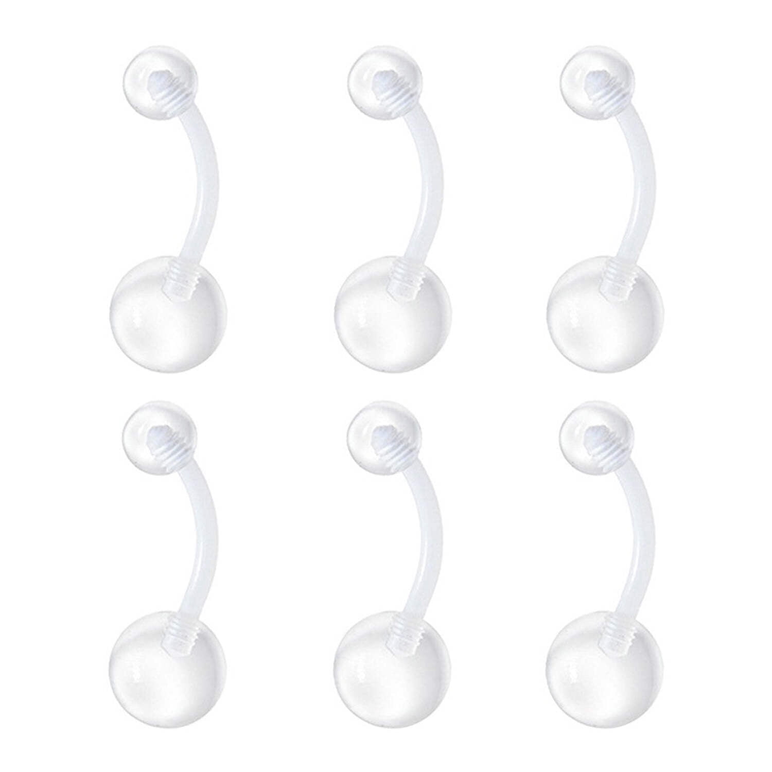 Bio-Flex Clear Belly Button Ring Retainer 14 Gauge 3/8" 10 MM - 6 Pack ...