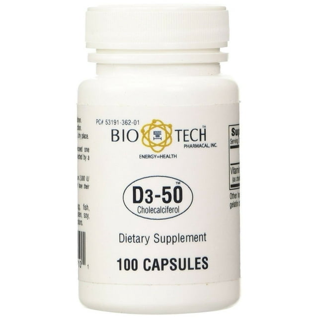 Bio-Tech Pharmacal Vitamin D3-50 Cholecalciferol 50000 IU 100 Capsules ...