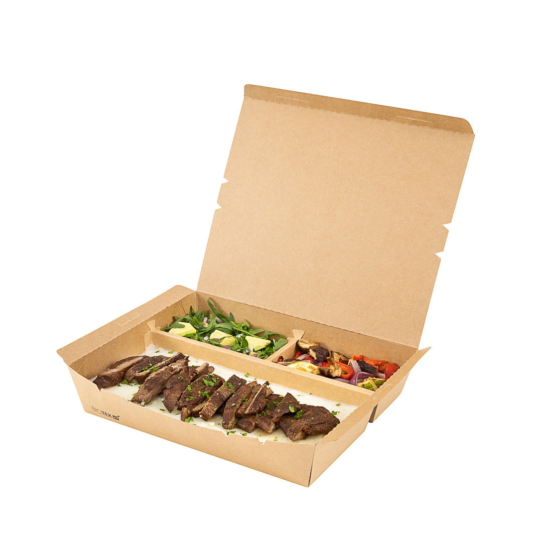 Bio Tek 78 oz Rectangle Kraft Paper Bento Box - 3-Compartment - 11" x 9 ...