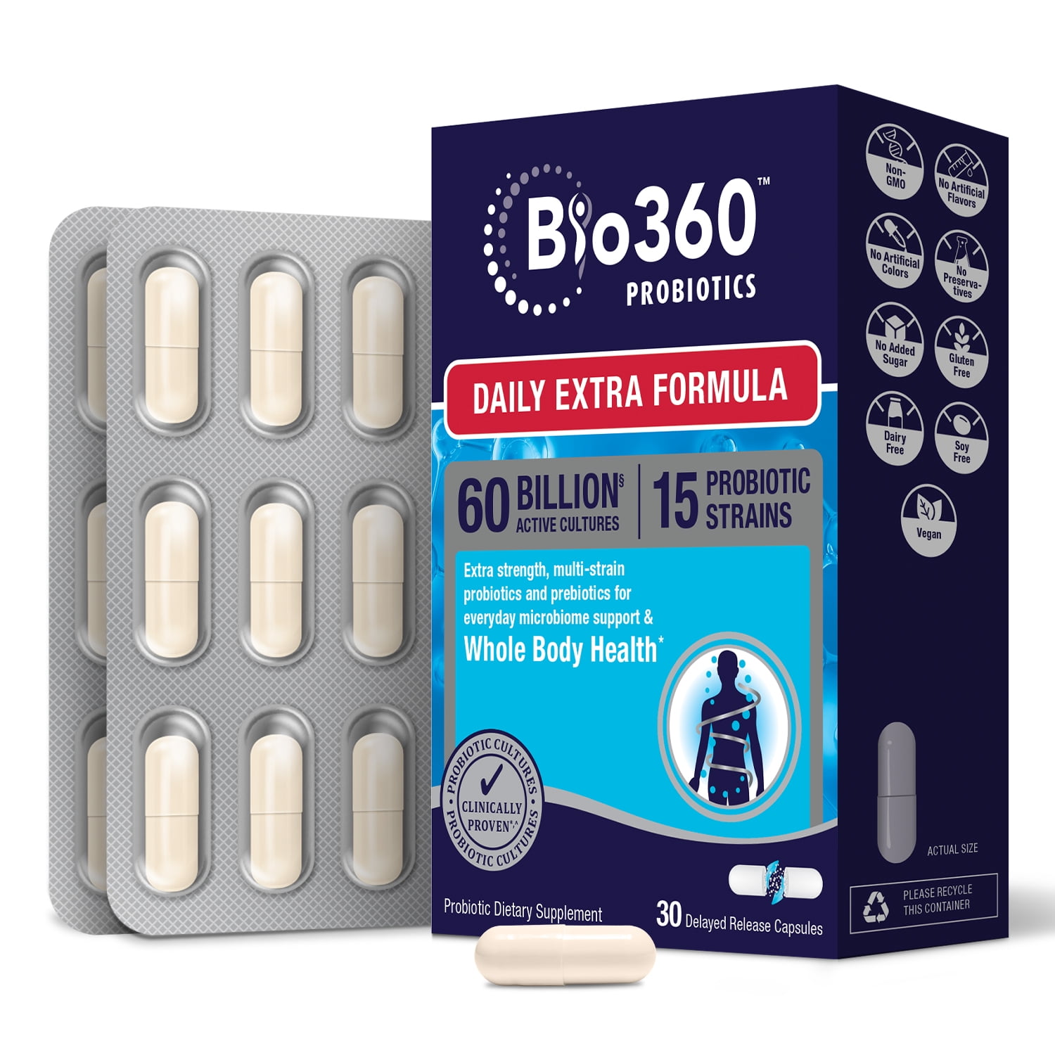Bio360 Probiotics Daily Extra Formula, Daily Vegan Prebiotics ...