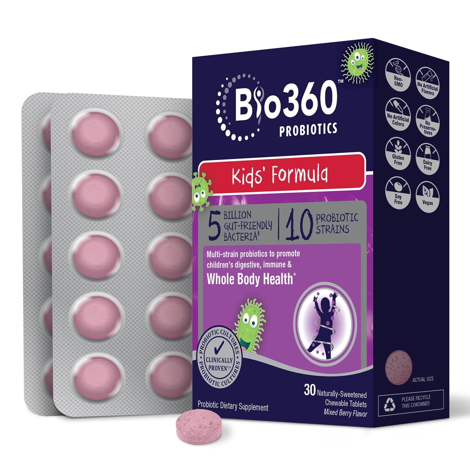 Bio360 Probiotics Kids' Formula, Daily Chewable Vegan Probiotic for ...