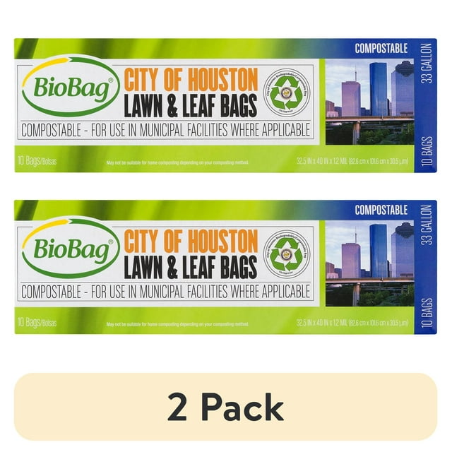 (2 pack) BioBag City Of Houston Compostable Lawn & Leaf Bags, 33 Gallon ...