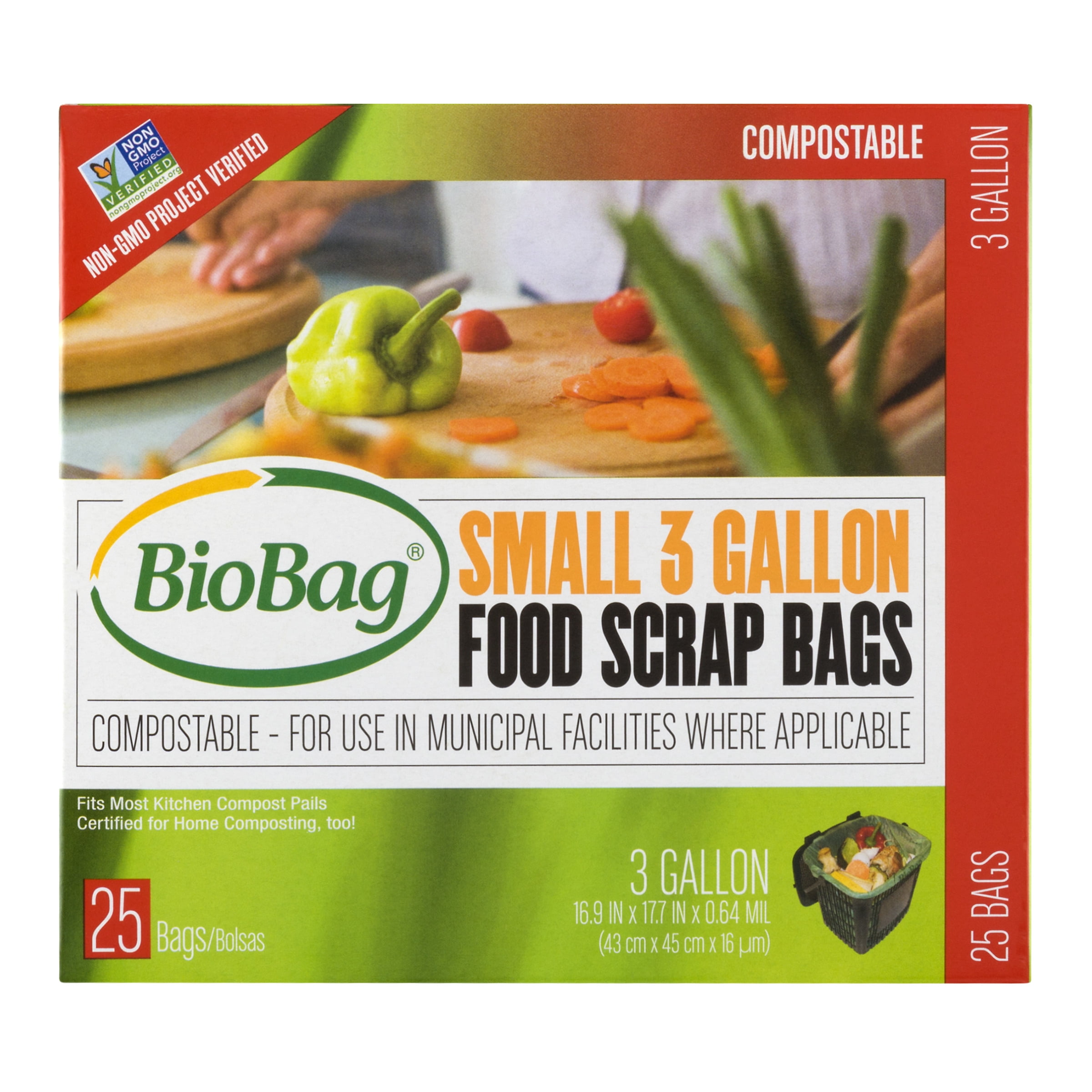 BioBag 3 Gallon Compostable Kitchen Trash Bags, Bioderadable Food Scrap ...