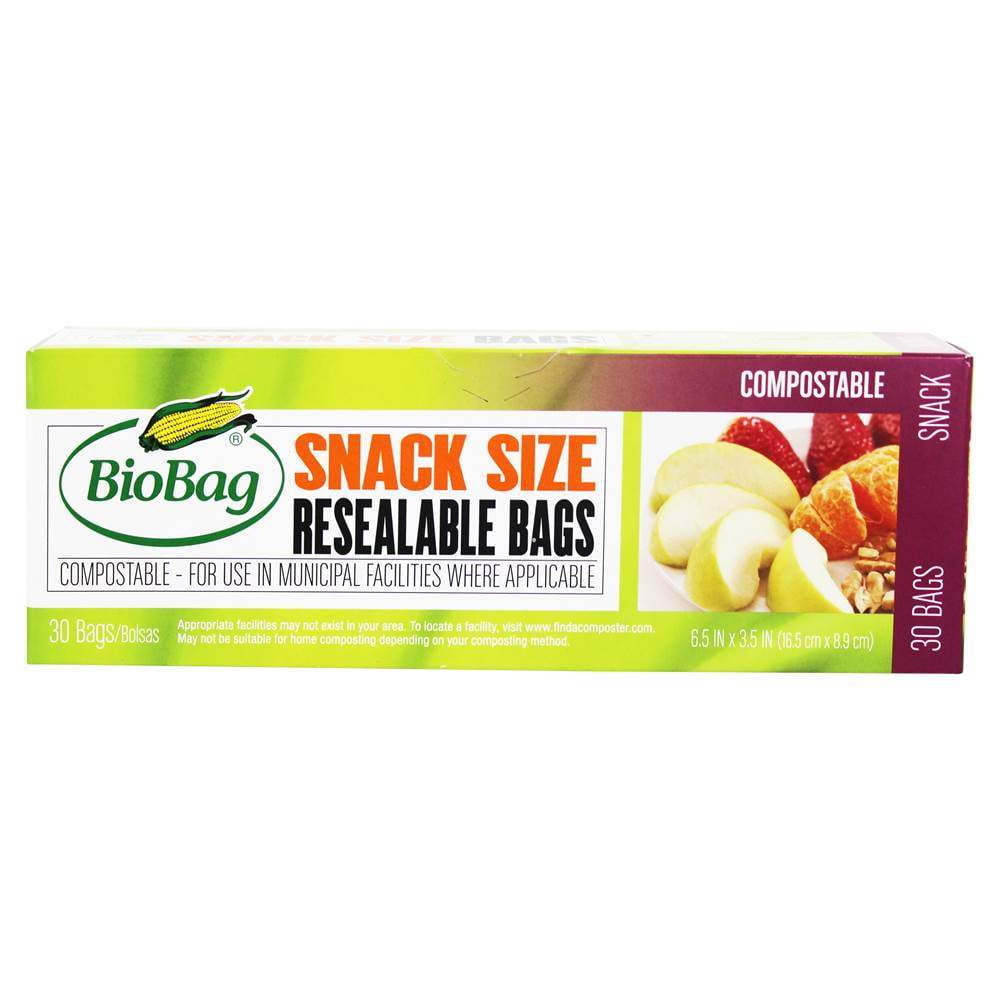 BioBag Compostable Resealable Snack Bags, Certified Biodegradable, 30 ...