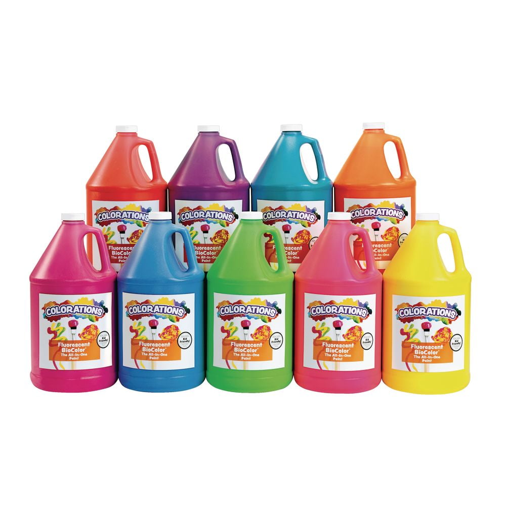 BioColor Paint by Colorations, Fluorescent Neon, 1 Gallon - Set of 9 ...