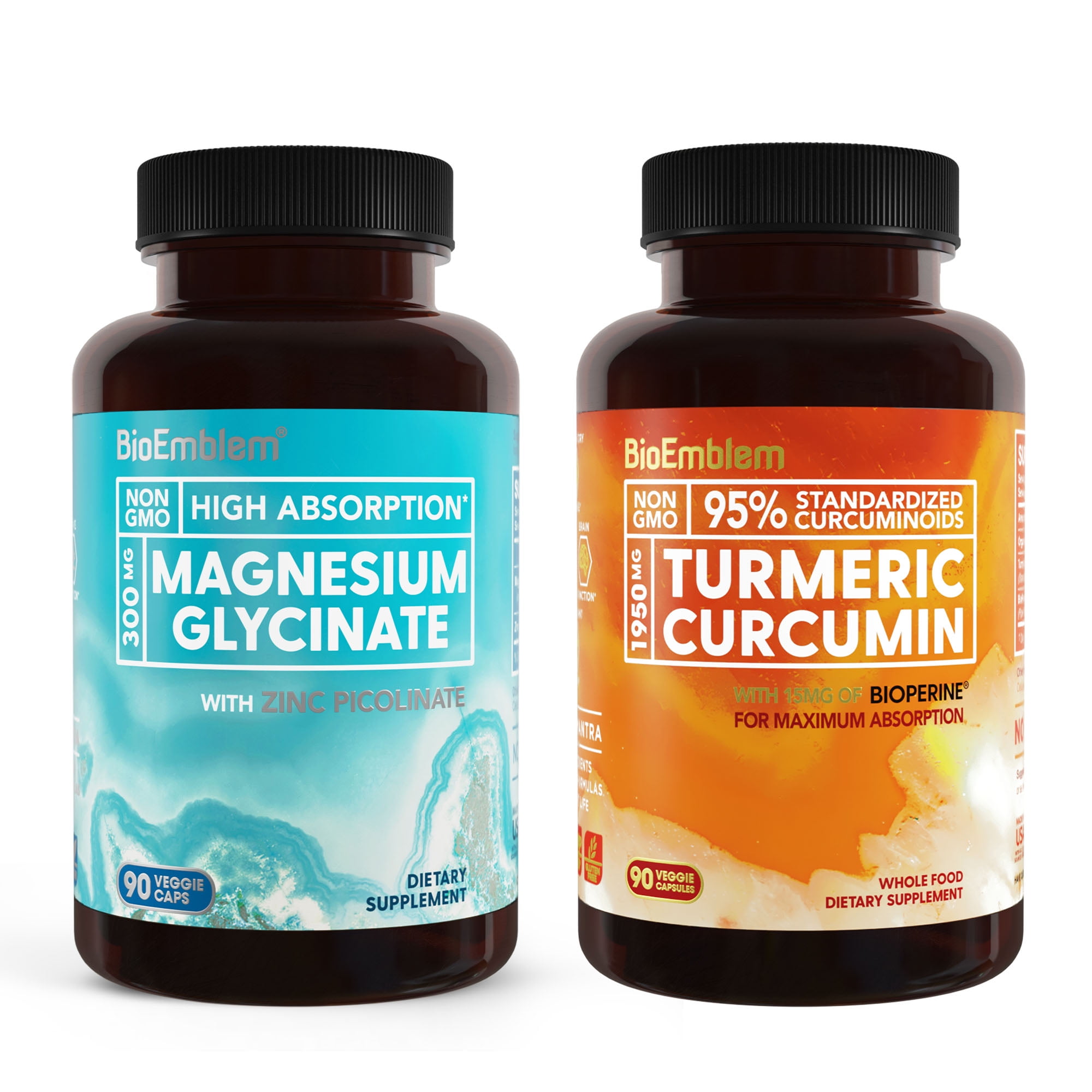 BioEmblem Magnesium Glycinate with Zinc and BioEmblem Turmeric Curcumin ...